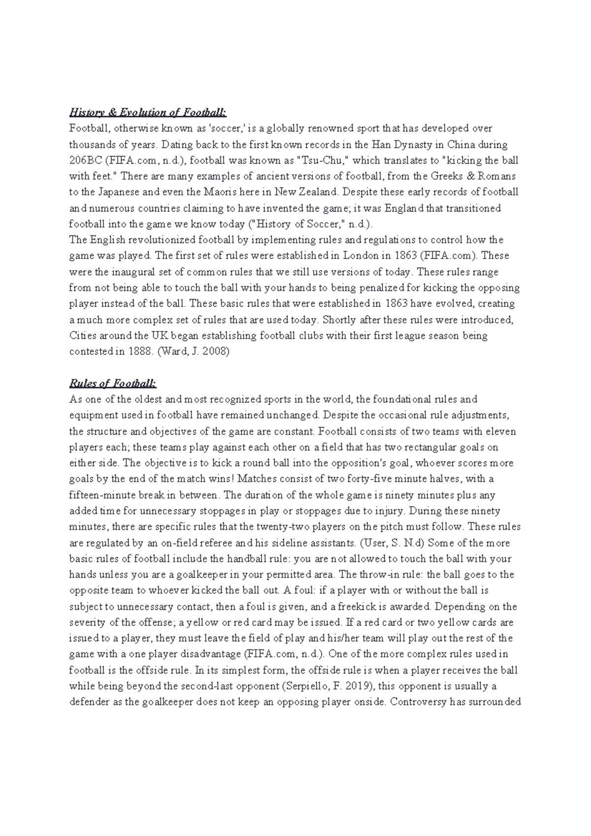 Exersci 100G Essay pdf 2 - History & Evolution of Football: Football ...