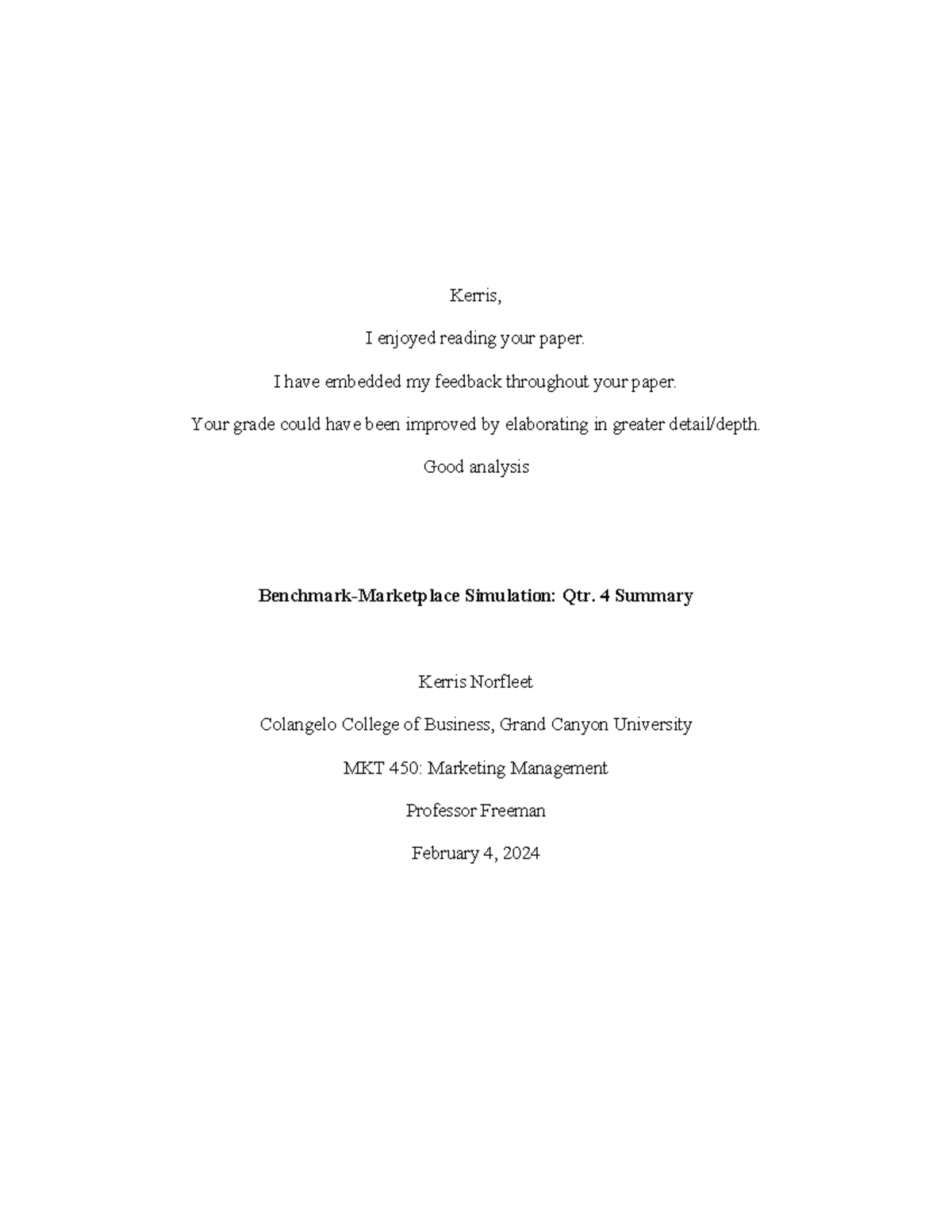 Qtr 4 summary - As your team continues to proceed through each quarter ...