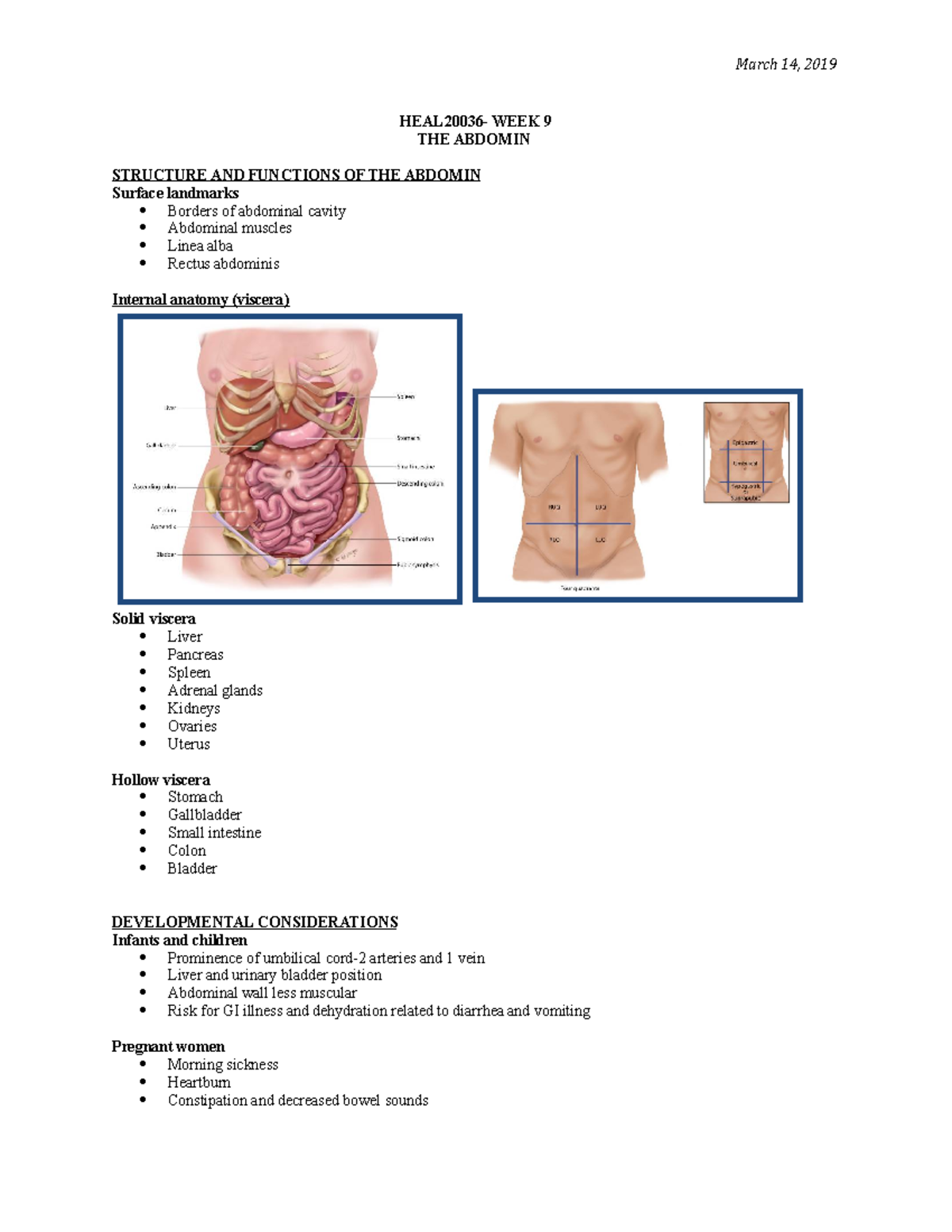 HEAL2003 6- WEEK 9 - Lecture notes 9 - HEAL20036- WEEK 9 THE ABDOMIN ...