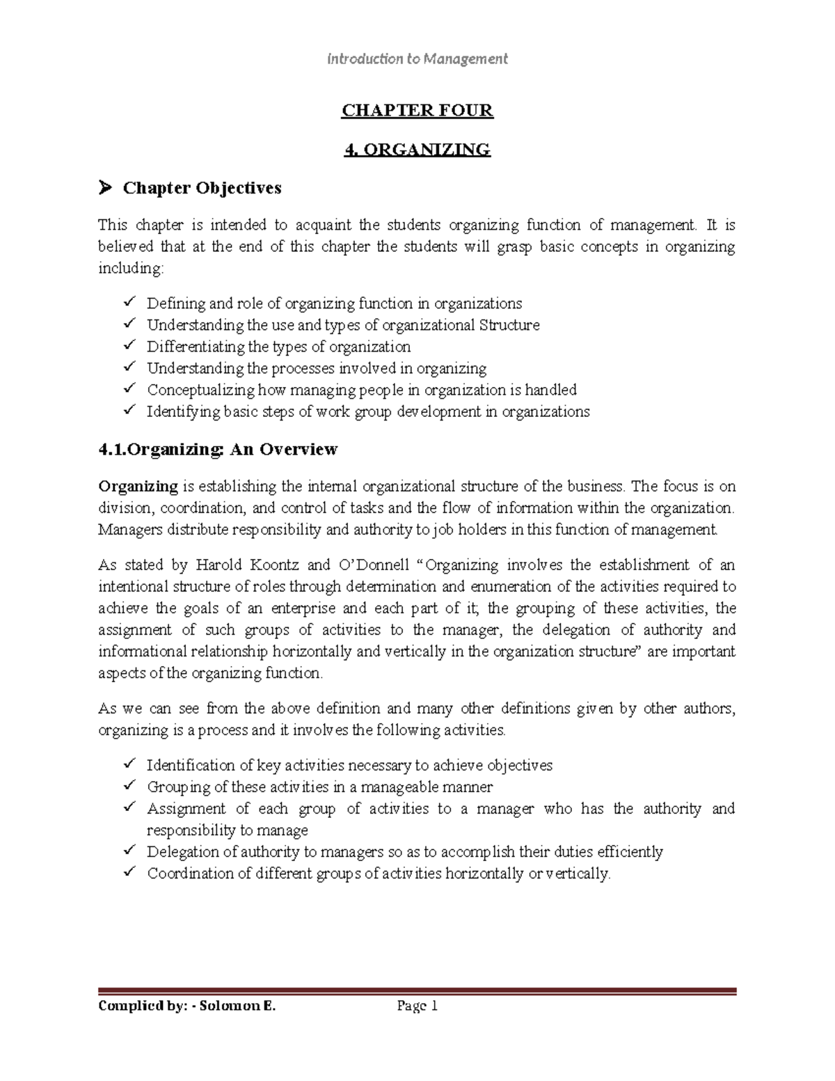 CH-4 management organizing - CHAPTER FOUR 4. ORGANIZING Chapter ...
