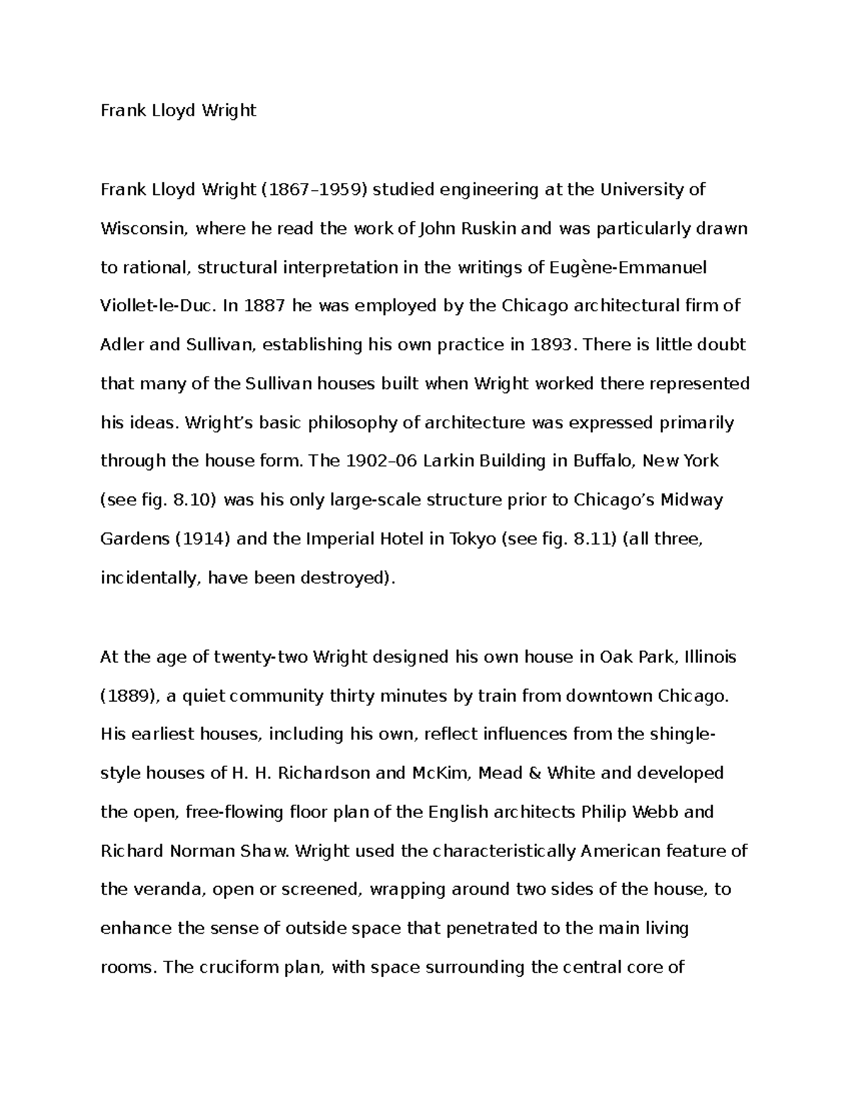 Frank Lloyd Wright - notes - Frank Lloyd Wright Frank Lloyd Wright ...