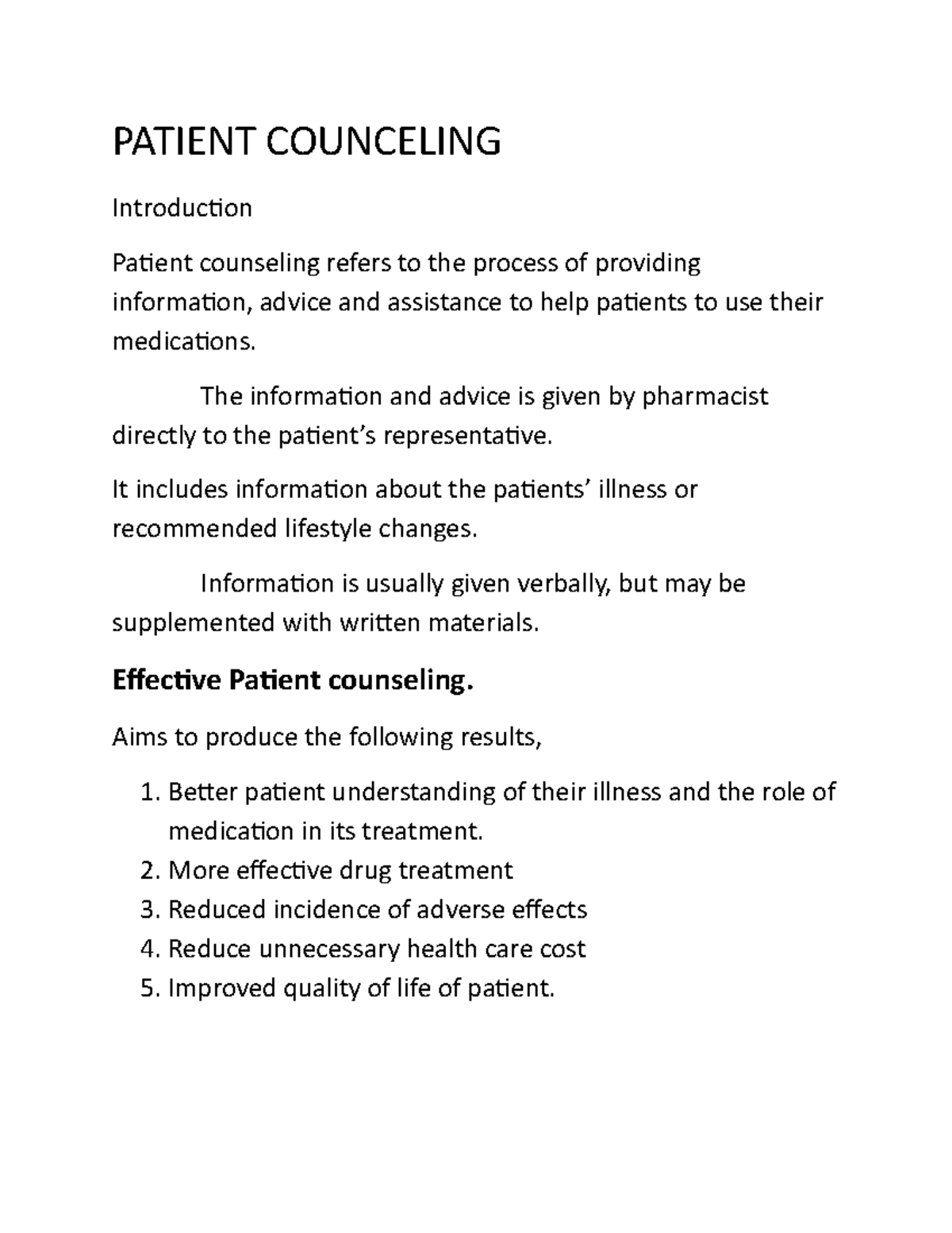 Patient Counceling - Counseling method - PATIENT COUNCELING ...