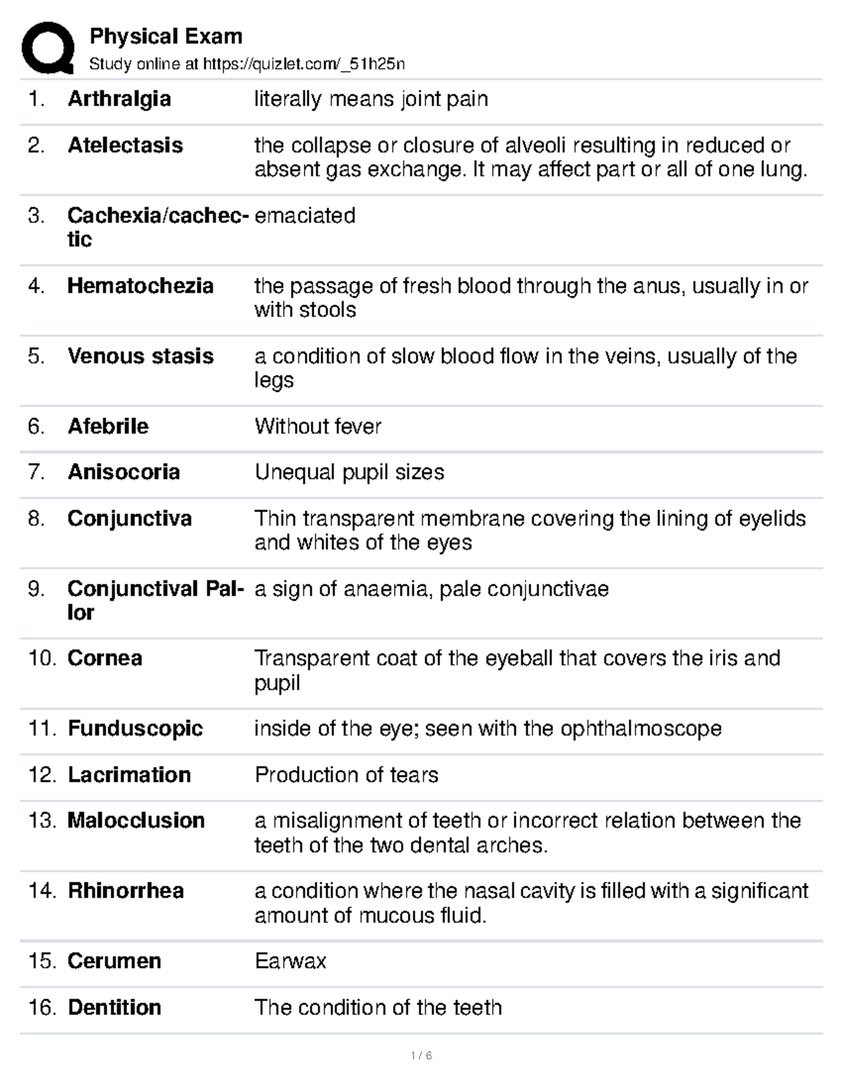 Physical EXAM - Notes to help with the final test for Scribe America ...