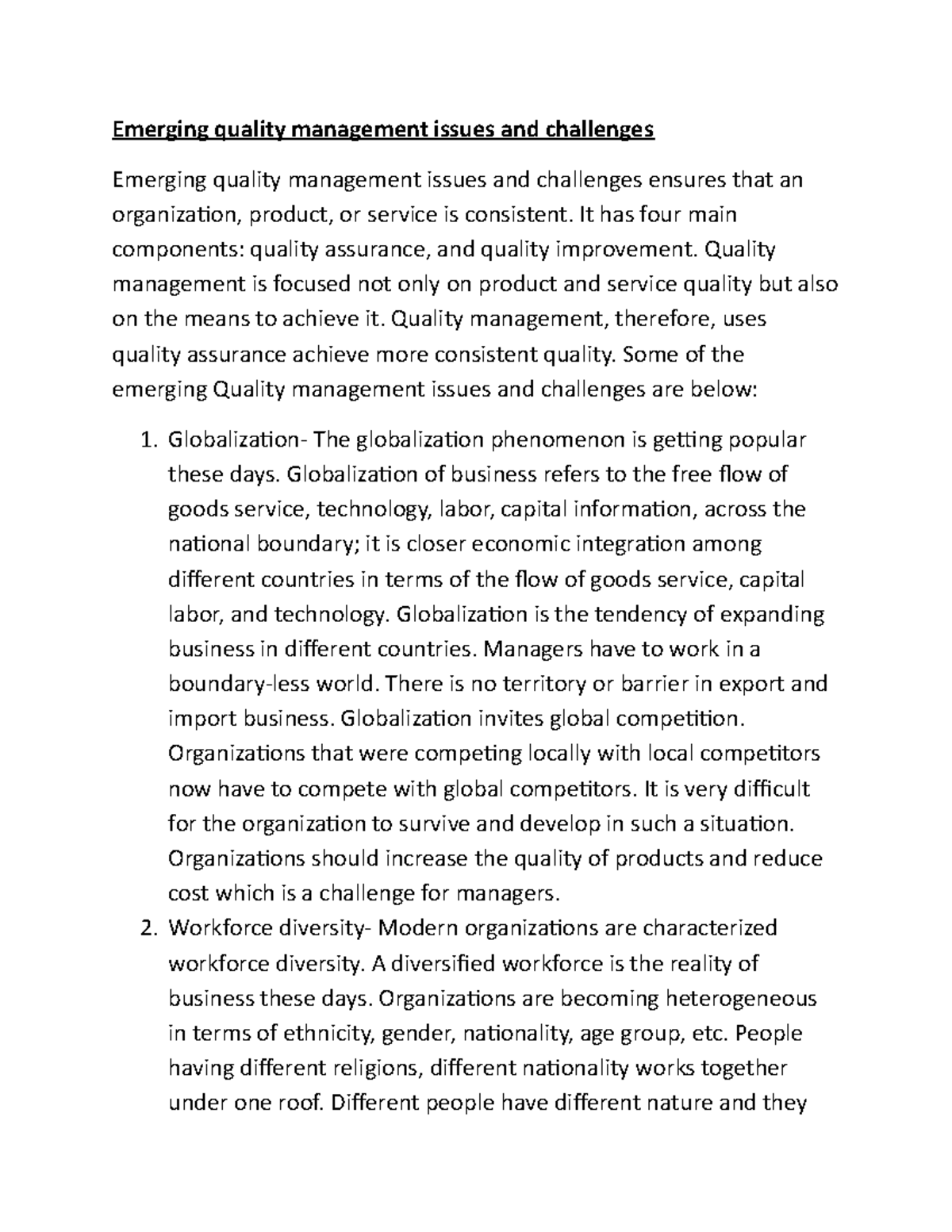 Emerging quality management issues and challenges - It has four main ...