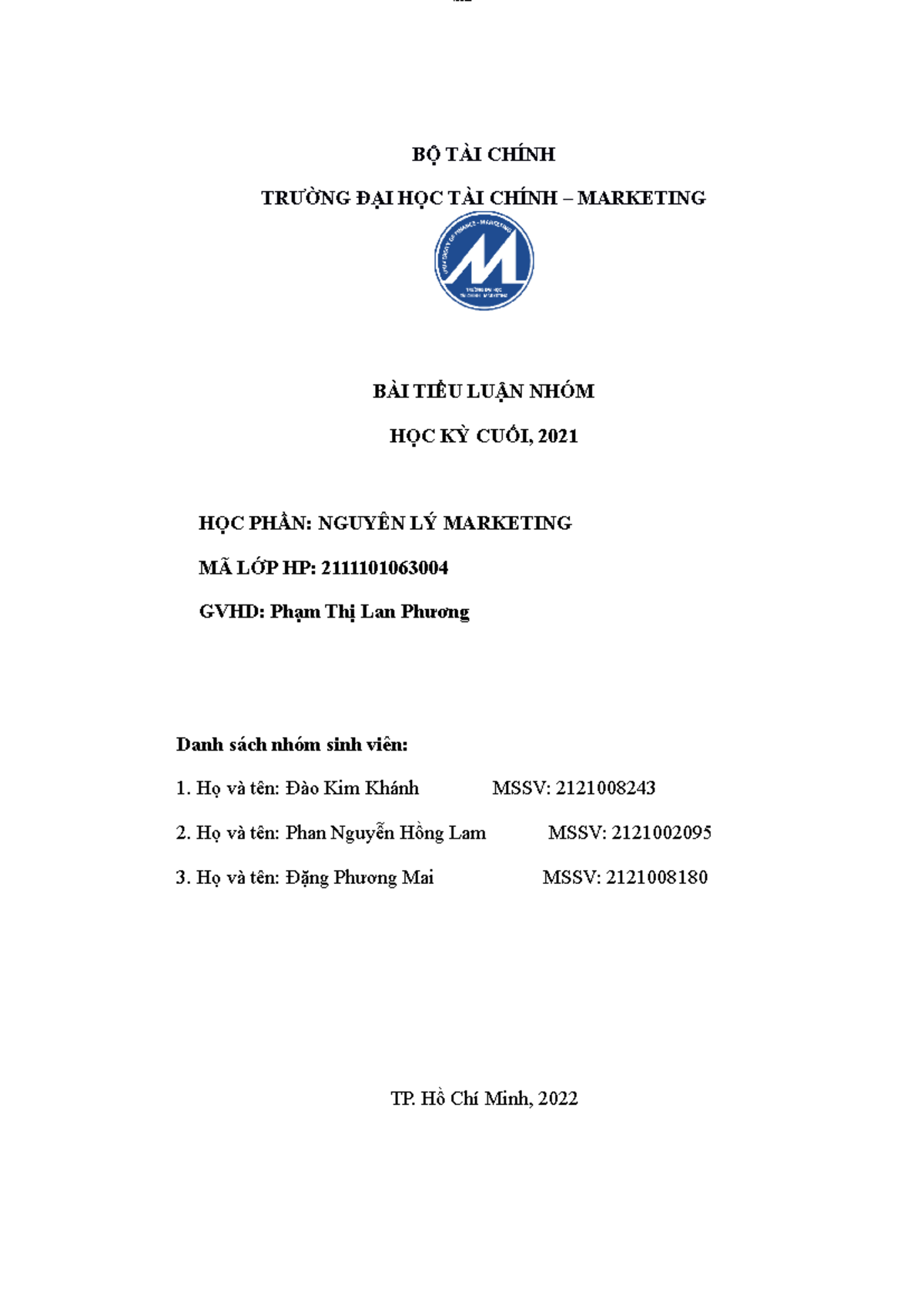 Bai tieu luan cuoi ky de tai chien luoc marketing cua cong ty co phan ...