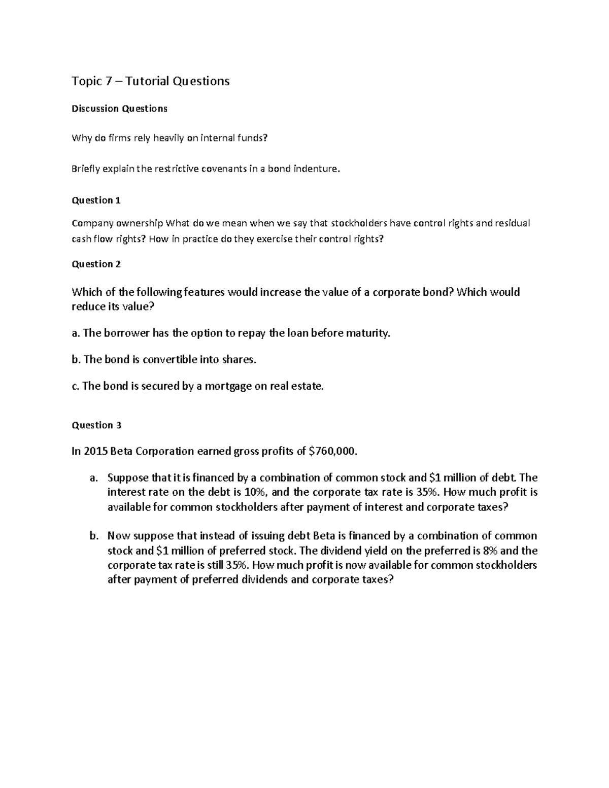 FINC2012 Topic 7 tutorial questions v2. - FINC2012 - USyd - Studocu