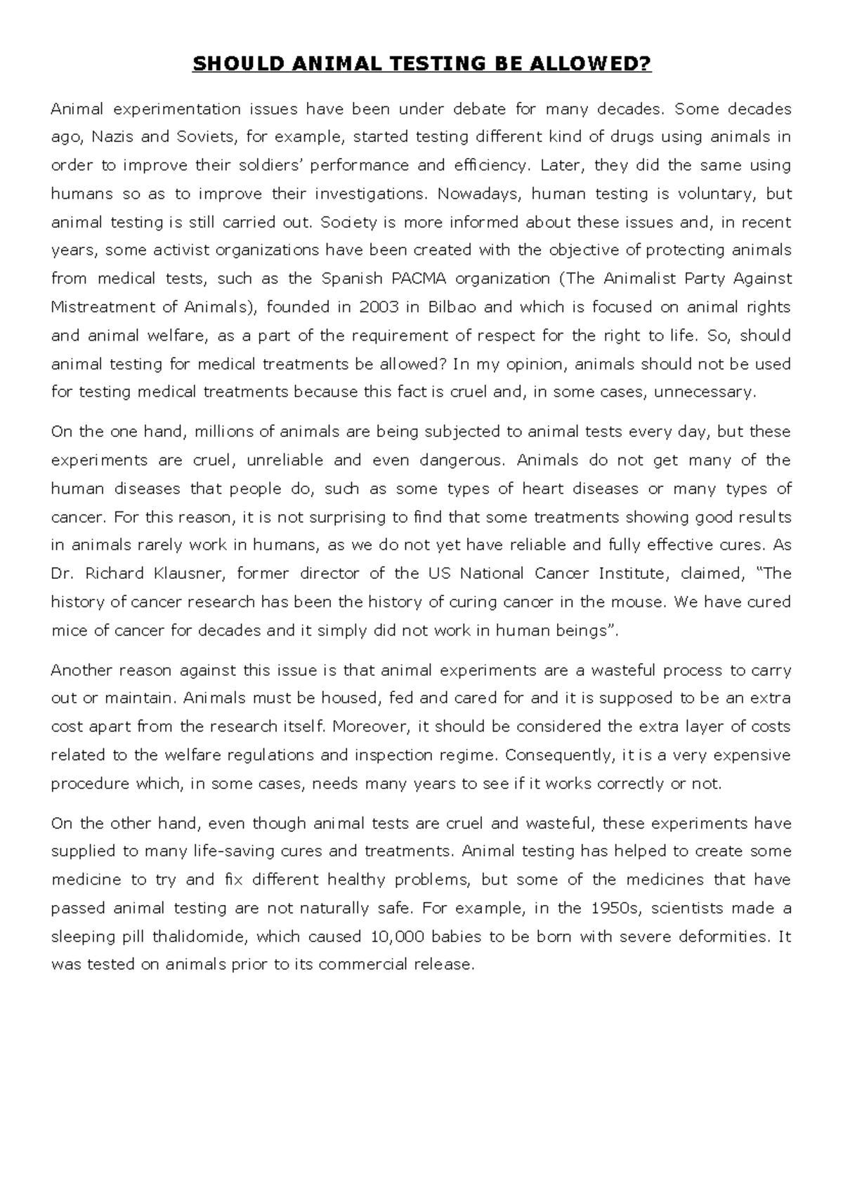 06.06 Make Your Argument - SHOULD ANIMAL TESTING BE ALLOWED? Animal ...
