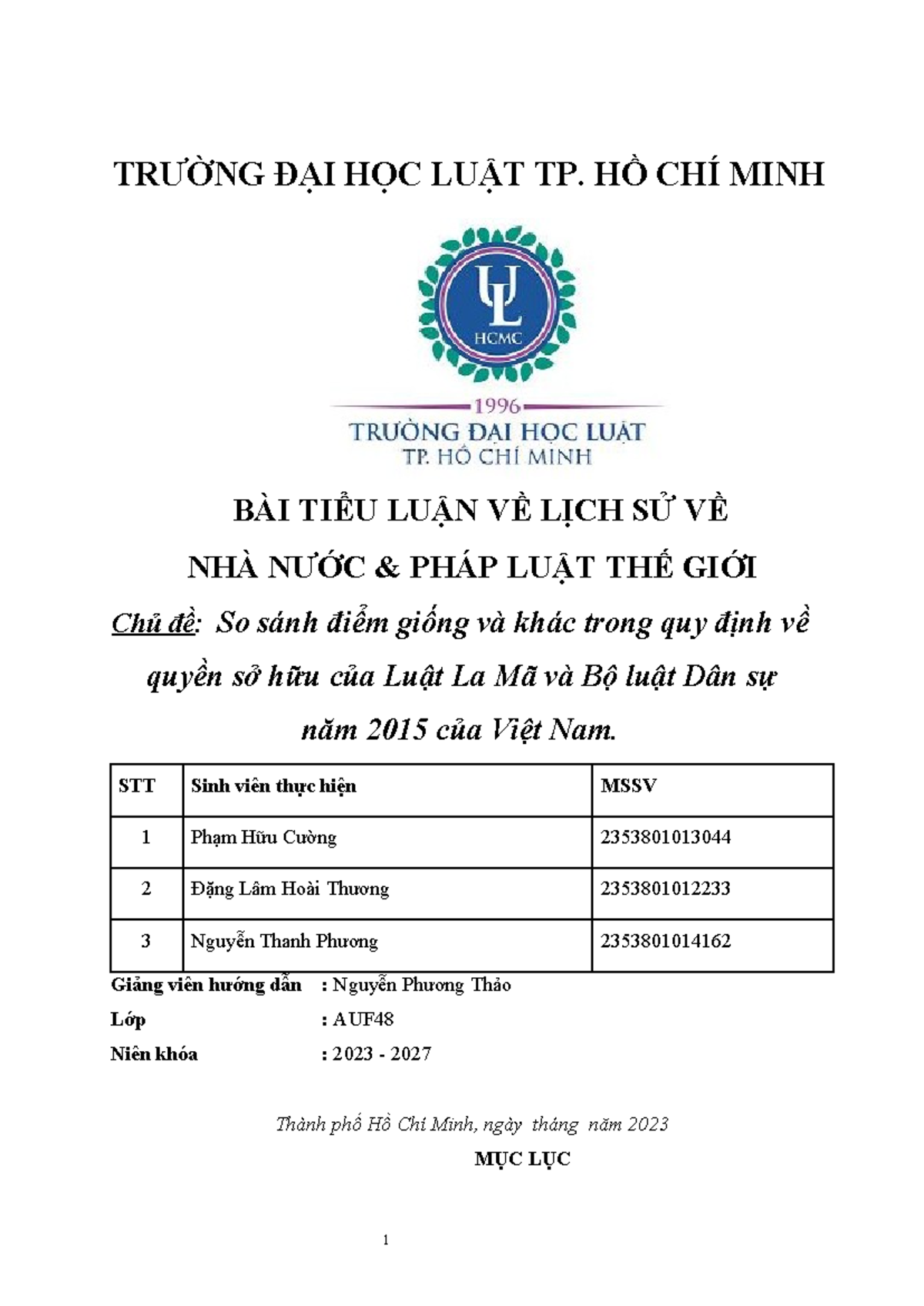 Tiểu luận LS NNPL - kho hfgg - TRƯỜNG ĐẠI HỌC LUẬT TP. HỒ CHÍ MINH BÀI TIỂU LUẬN VỀ LỊCH SỬ VỀ ...
