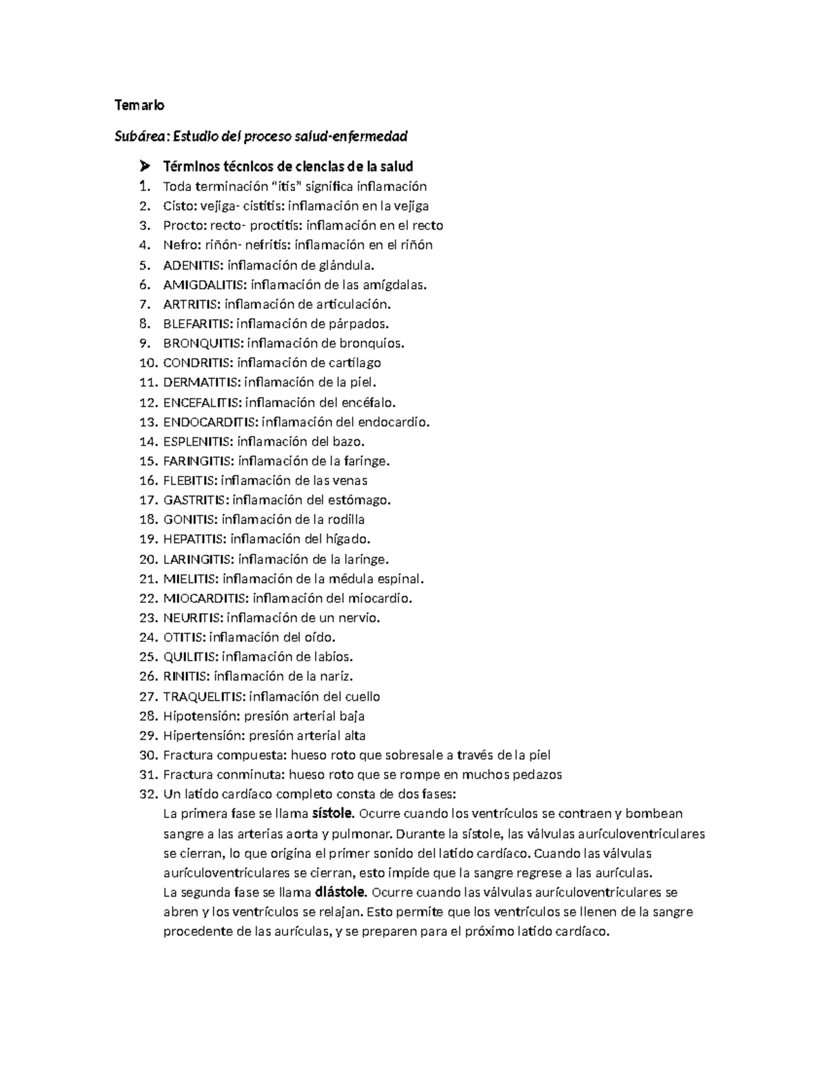 Examen ciencias de la salud - Temario Subárea: Estudio del proceso salud-enfermedad Términos ...