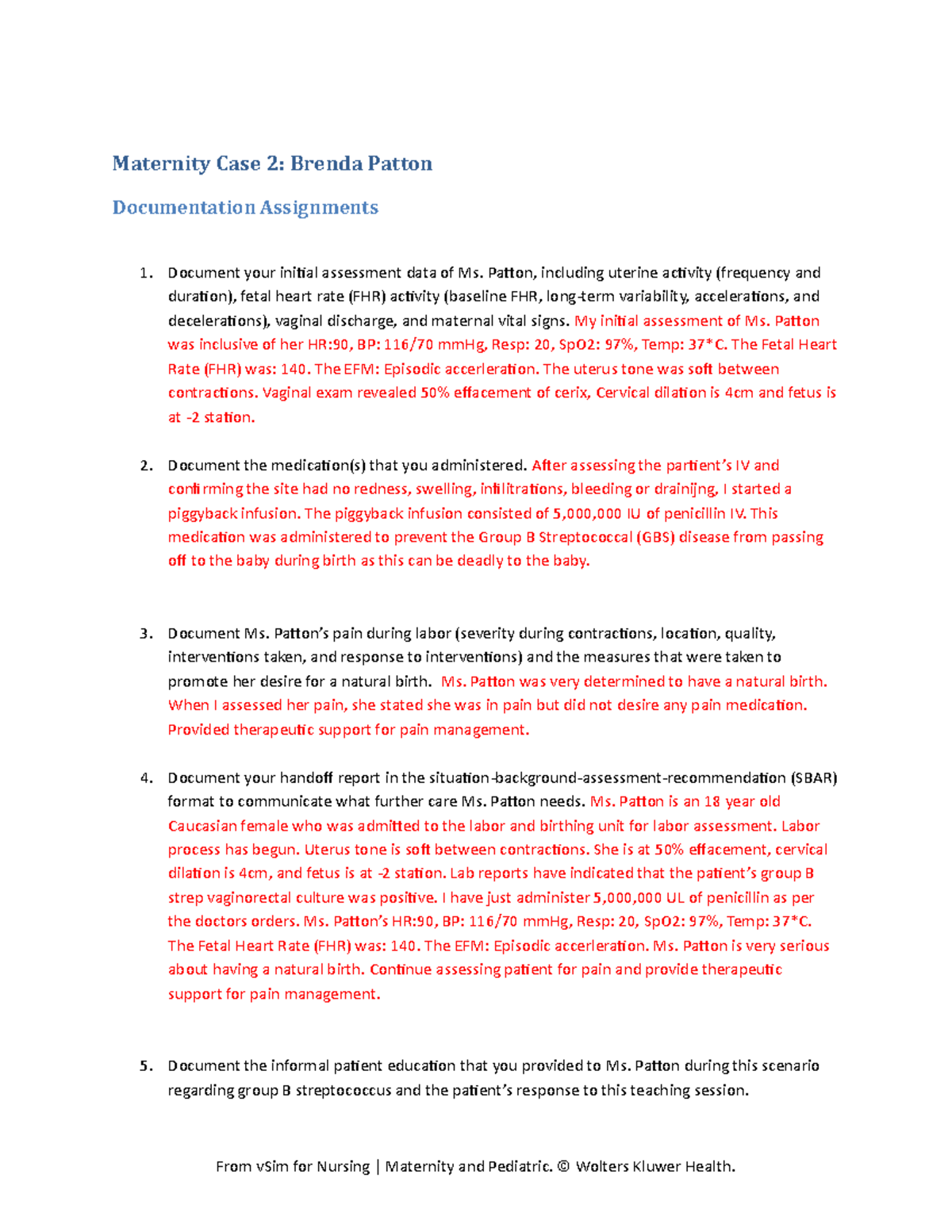 Brenda Patton - VSIM - Maternity Case 2: Brenda Patton Documentation ...
