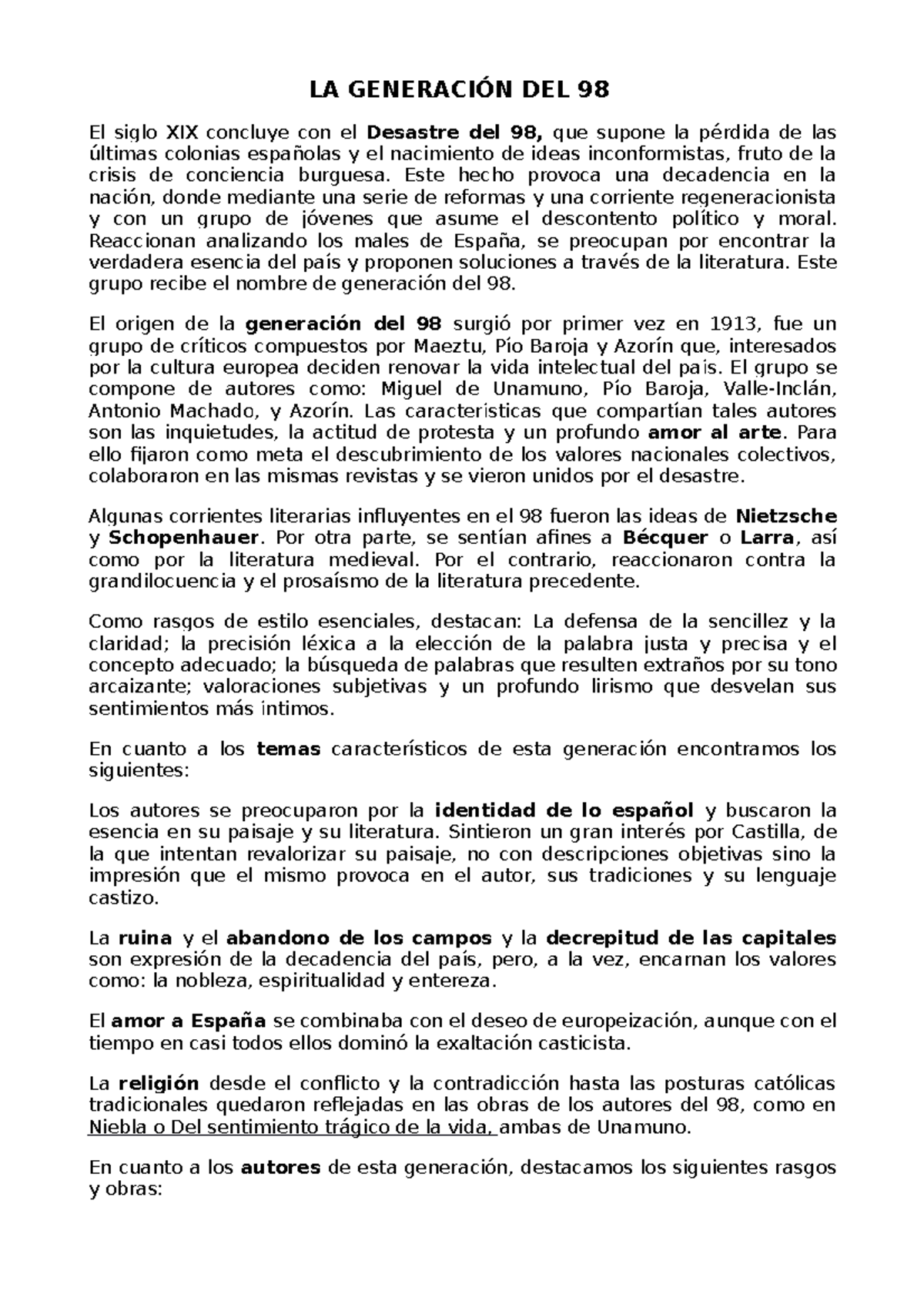 1.2TEMA 2 -LA GEN. 98 - Resumen corto de la generación del 98 para la ...