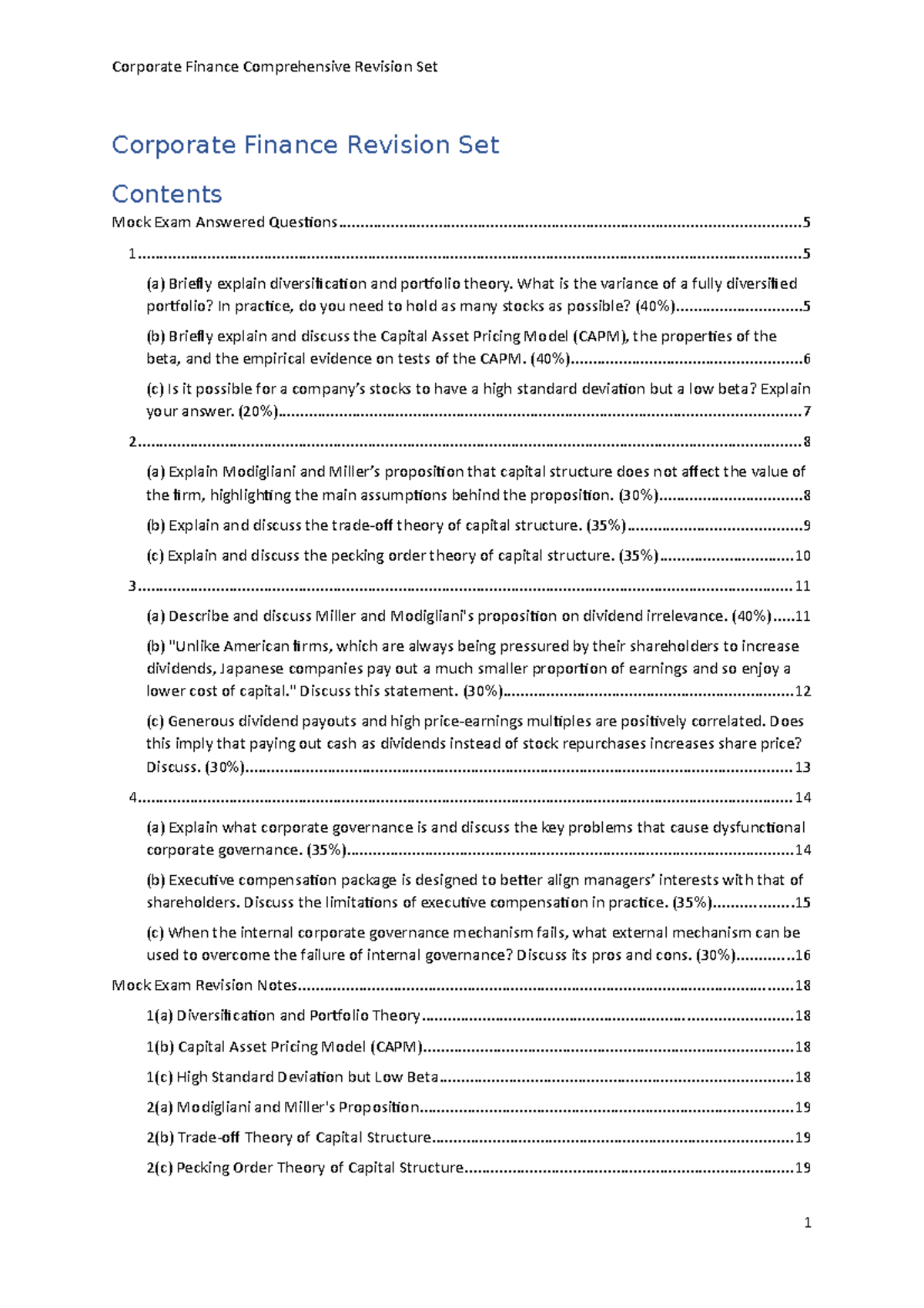 Corporate Finance Revision Set - Corporate Finance Revision Set ...