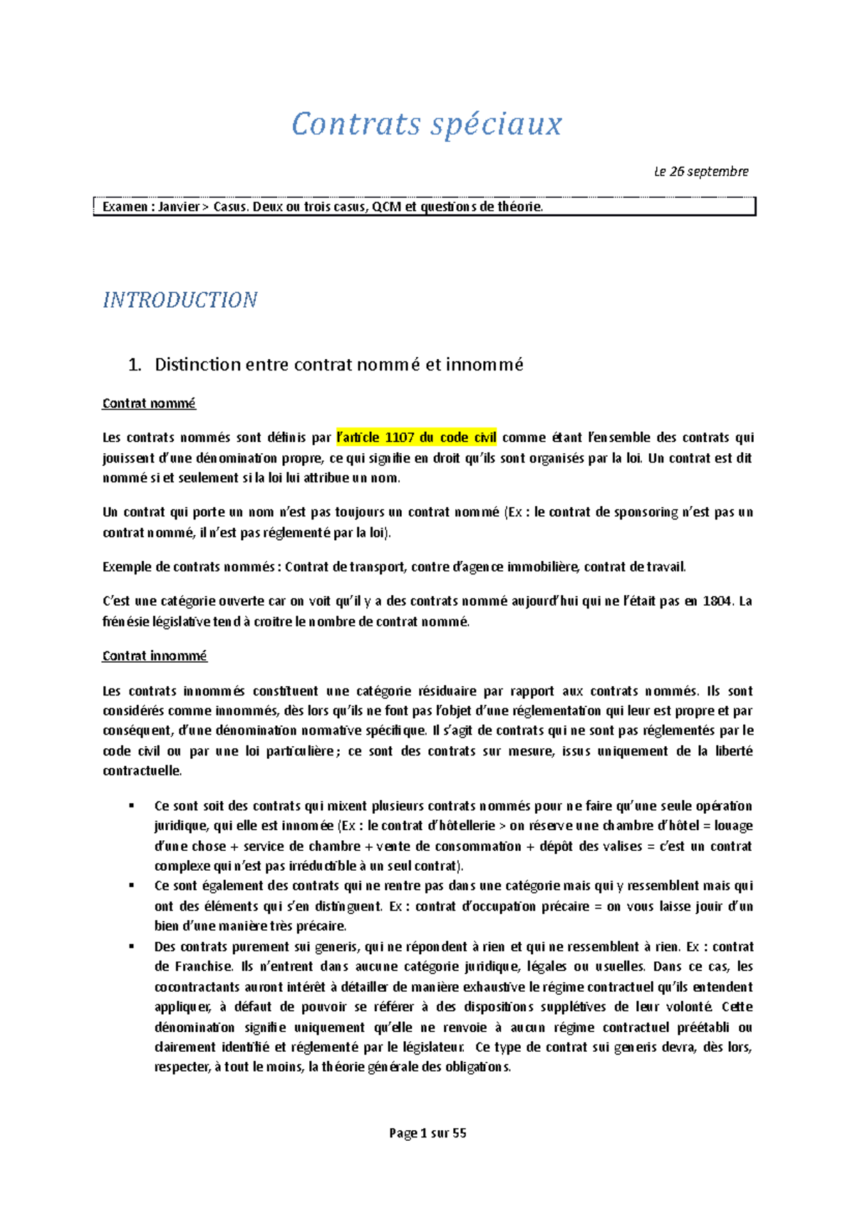 Contrats-spéciaux-notes (2) - Contrats Le 26 septembre Examen : Janvier ...