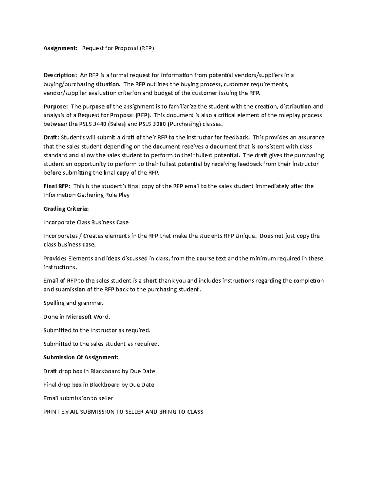 Assignment RFP - RFP - Assignment: Request for Proposal (RFP) Description: An RFP is a formal ...