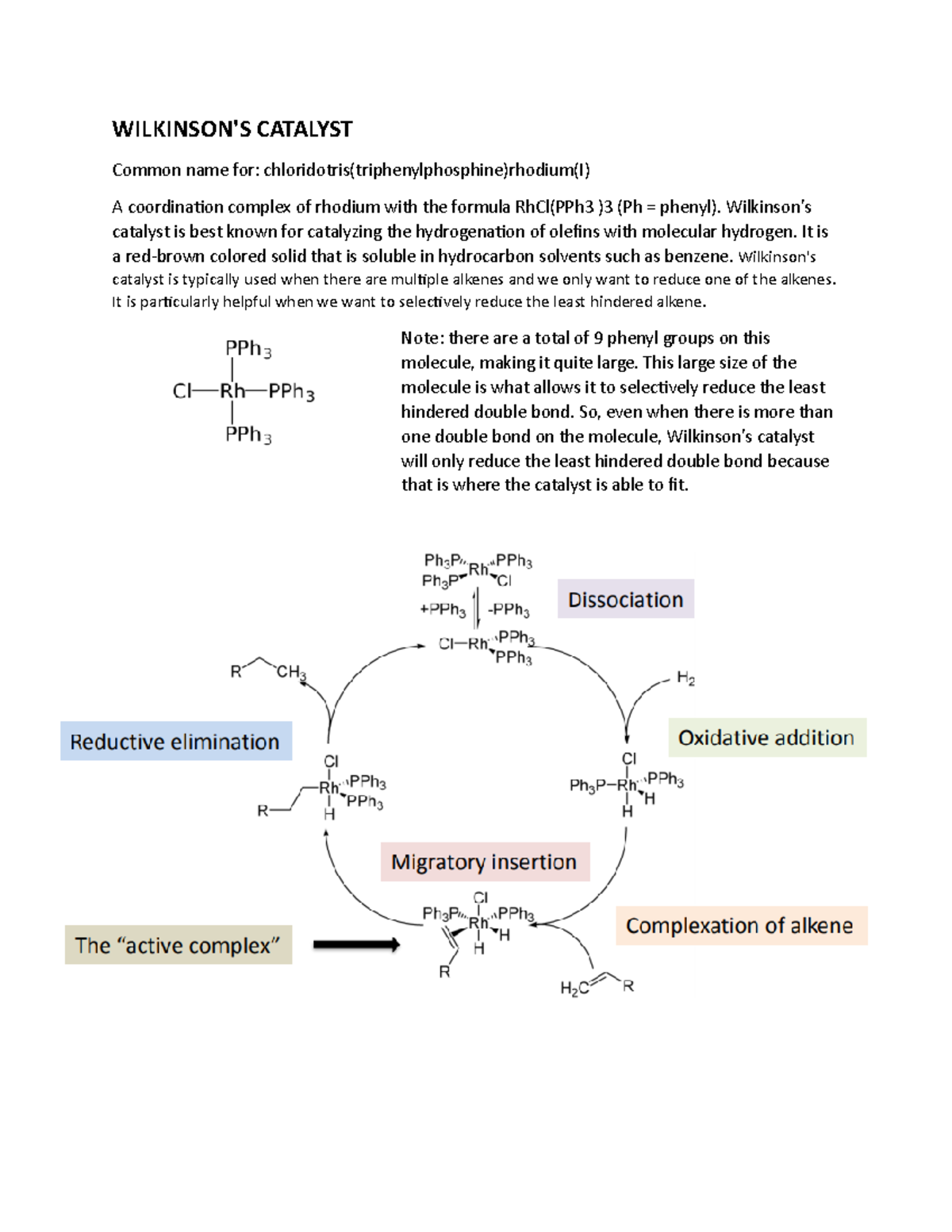 Organic Synthesis Exam Revision - WILKINSON'S CATALYST Common name for ...