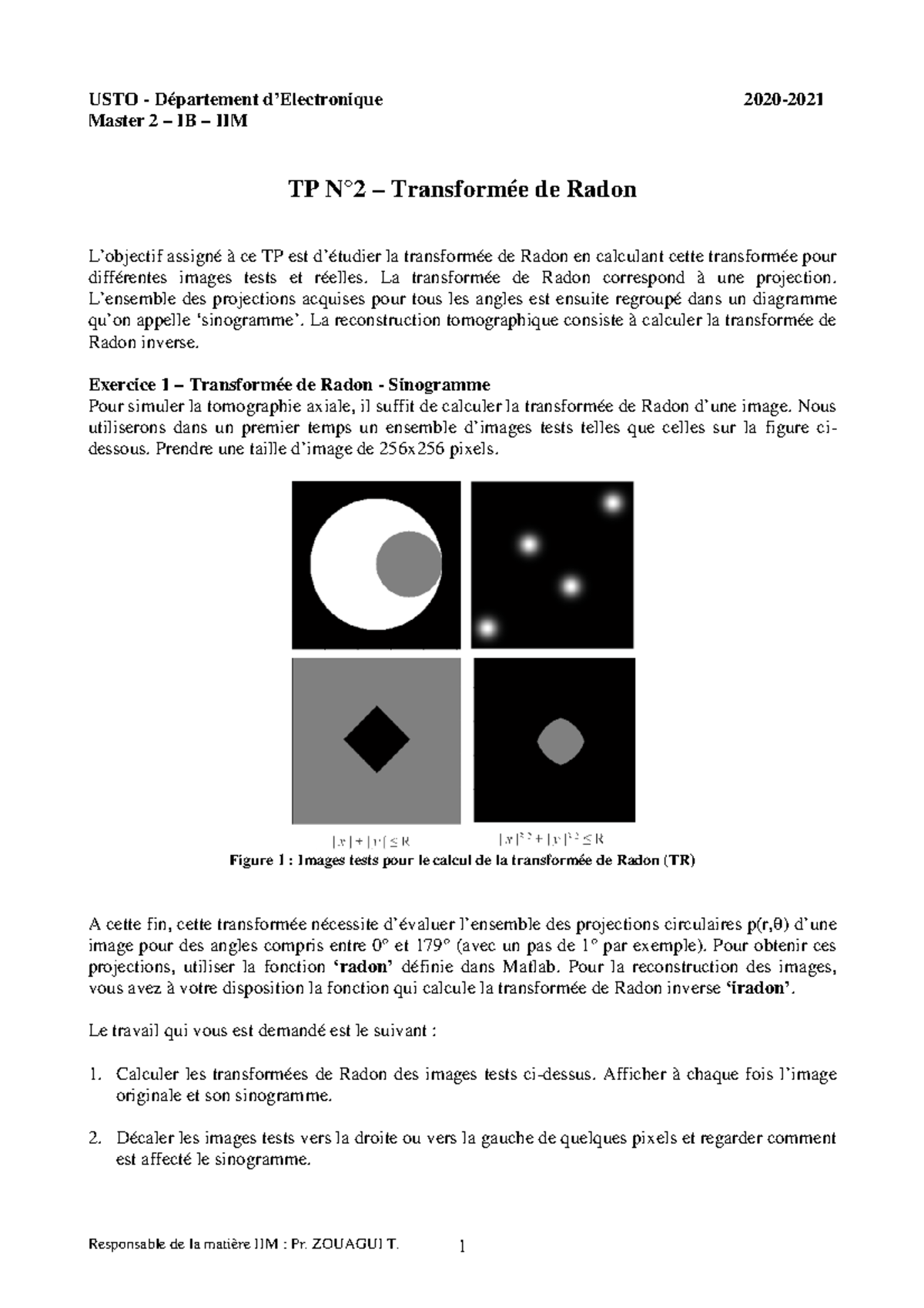 M2IB IIM TP2 Transformee Radon - Responsable de la matière IIM : Pr ...