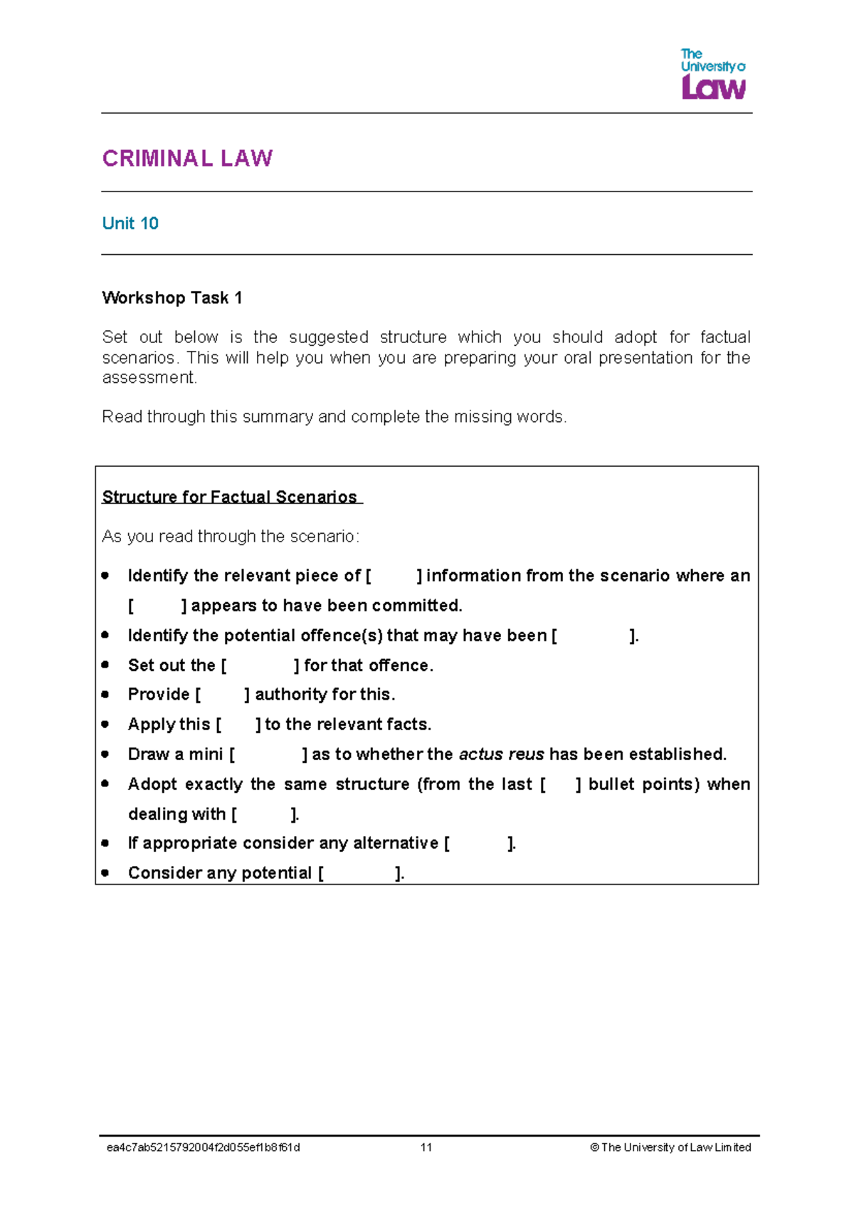 2324 crim level 4 u10 ce01 workshop task 01 - CRIMINAL LAW Unit 10 ...