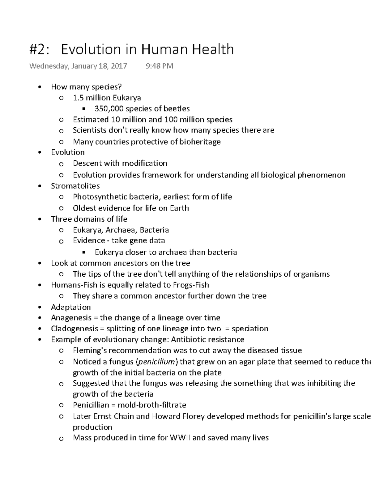Bio1B Lecture 2 - Evolution in Human Health - Warning: TT: undefined ...