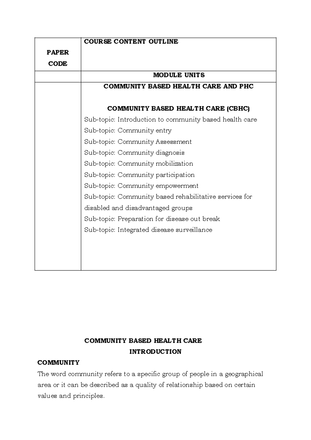 Community-Based Health Care for Community Health level 5 - PAPER CODE ...