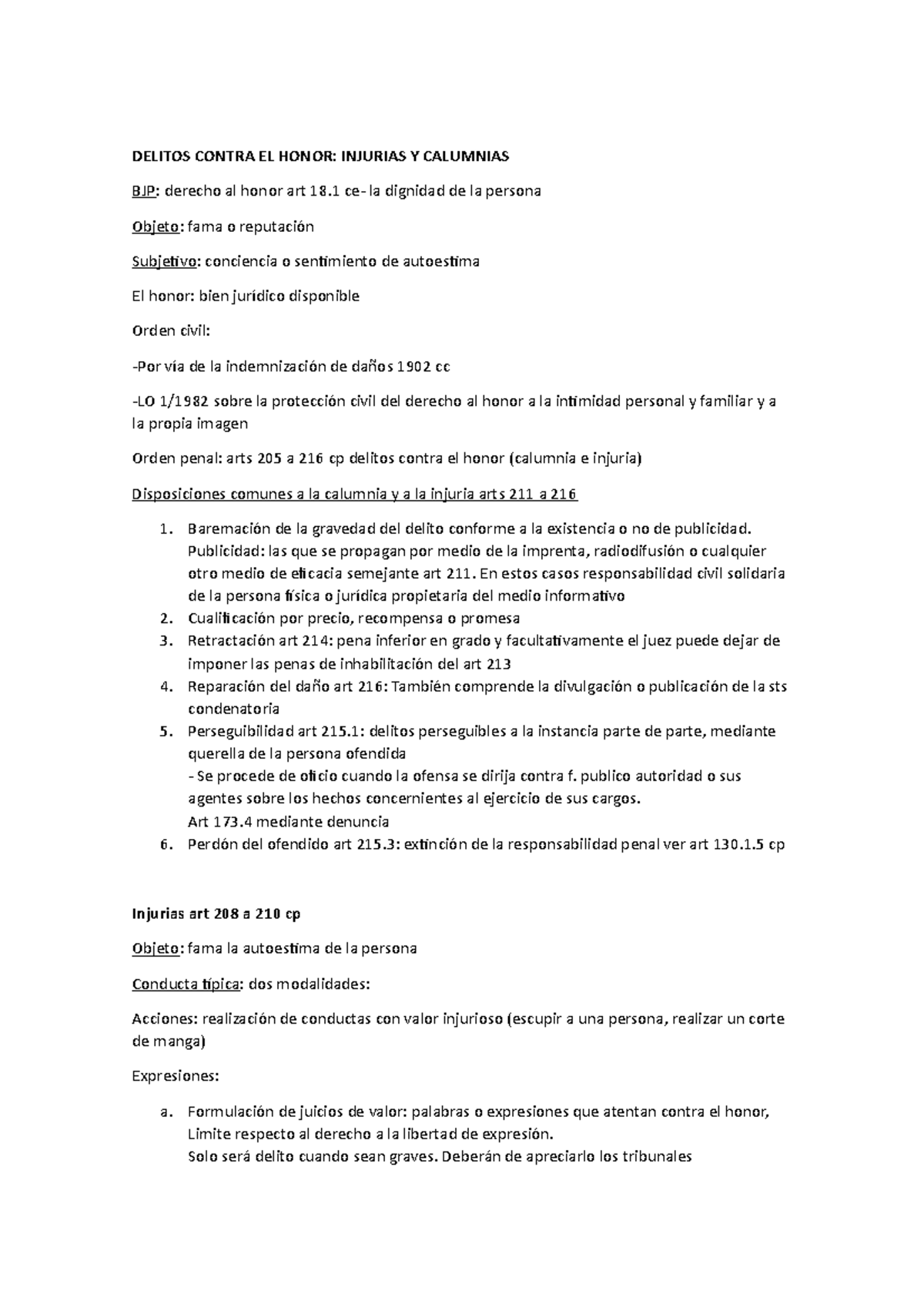 Calumnias e injurias - DELITOS CONTRA EL HONOR: INJURIAS Y CALUMNIAS BJP: derecho al honor art ...