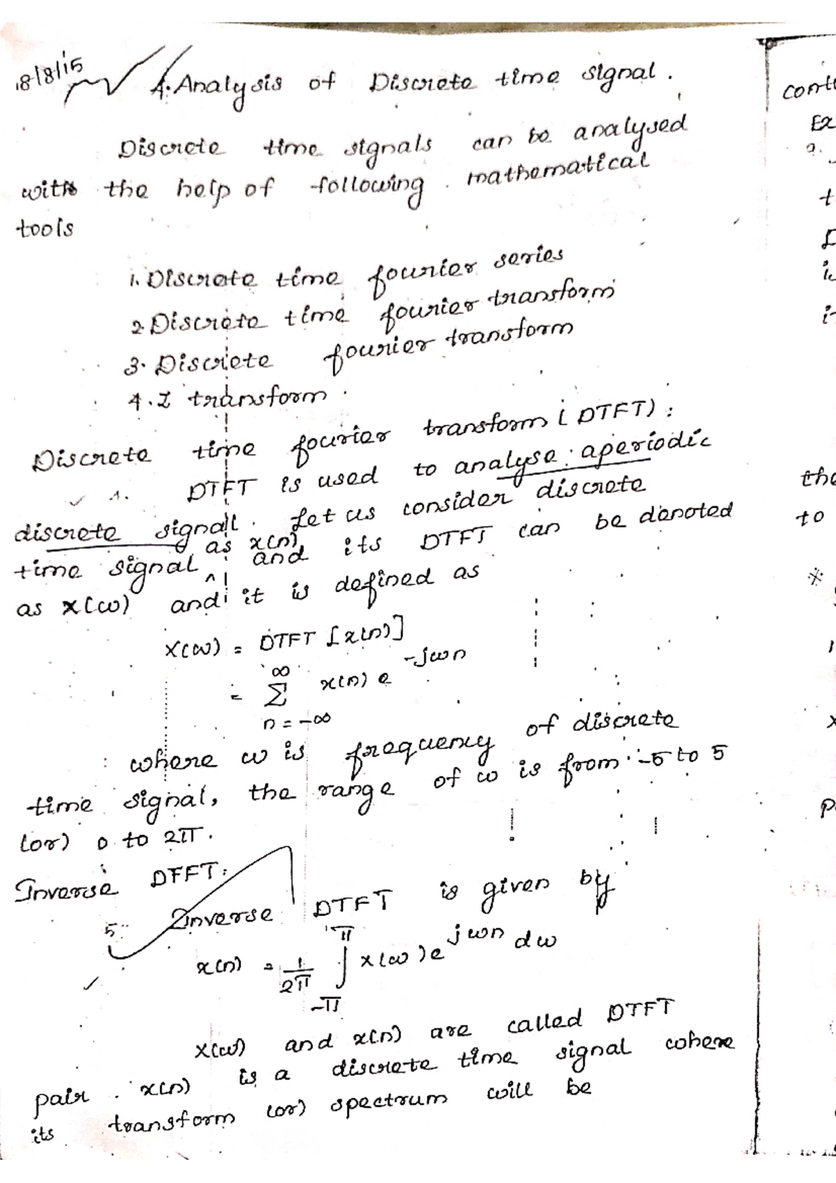 Analysis of discrete time signal Signals and System notes - Studocu