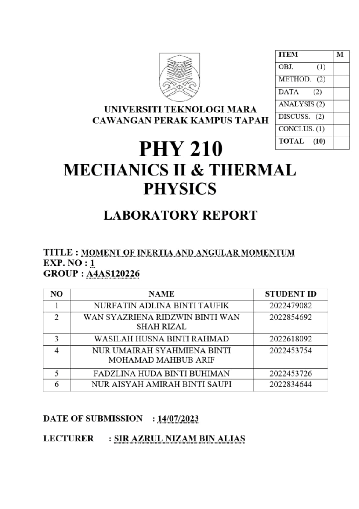 LAB Report PHY 26 230920 083719 - Applied Science - Studocu