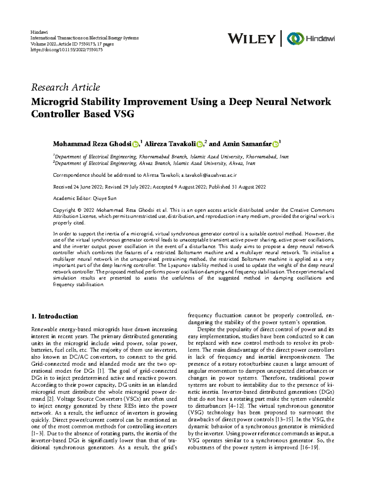 Microgrid Stability Improvement Using a Deep Neural Network Controller ... Microgrid Stability Improvement Using a Deep Neural Network Controller ...