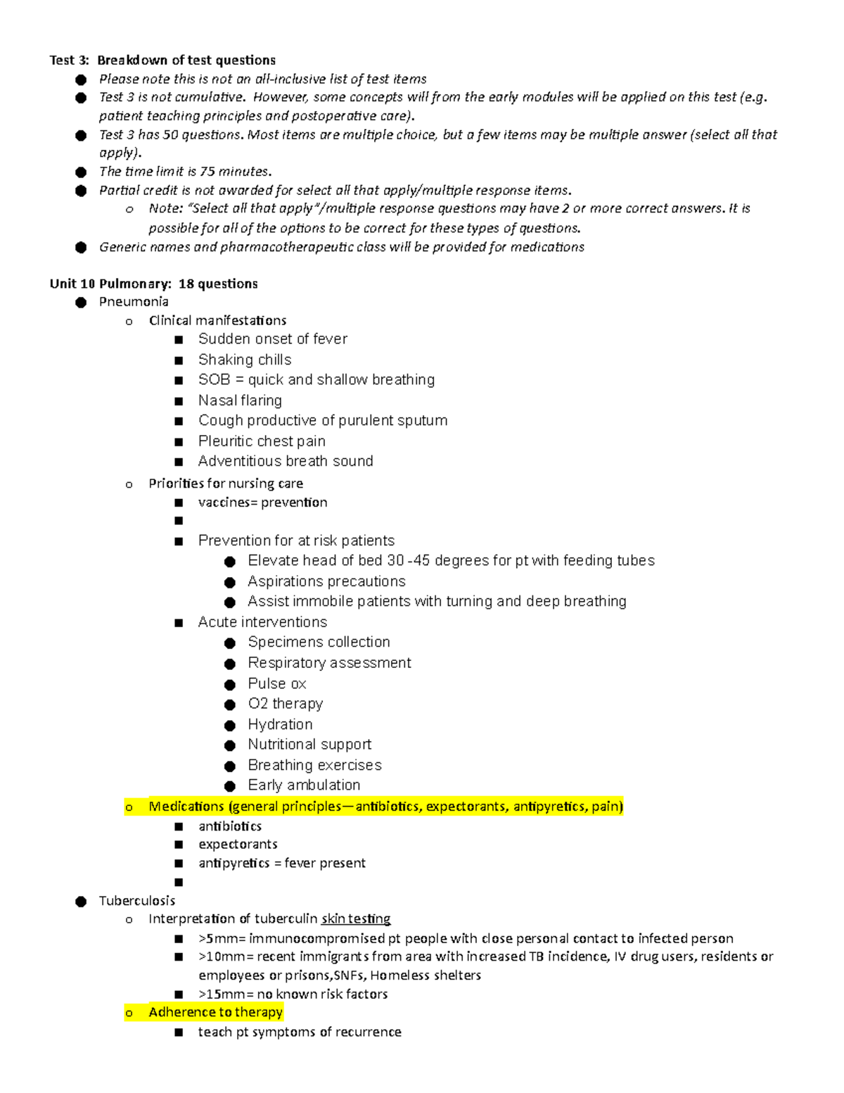 Test 3 study guide Fall 2021 (1) - Test 3: Breakdown of test questions ...