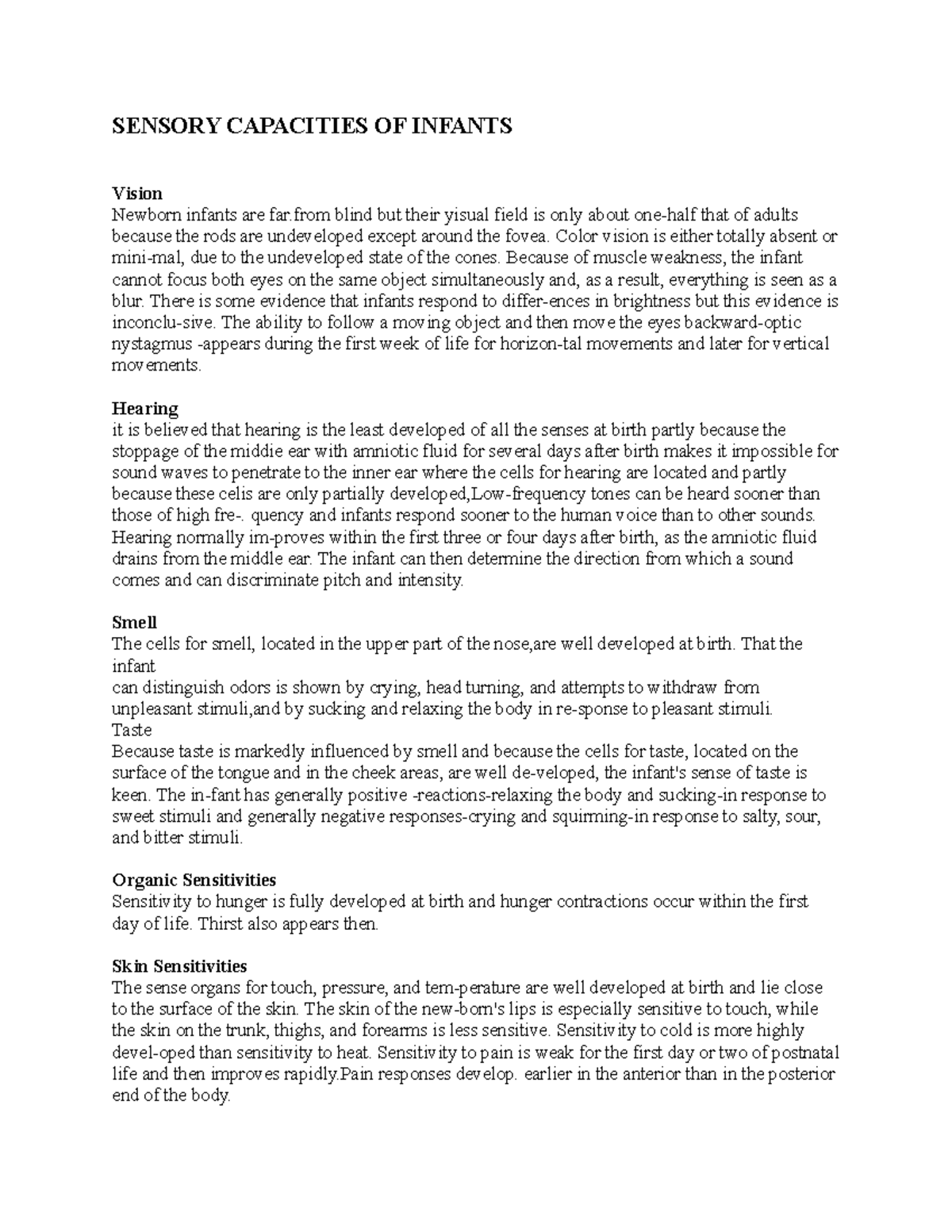 Sensory Capacities OF Infants - SENSORY CAPACITIES OF INFANTS Vision ...