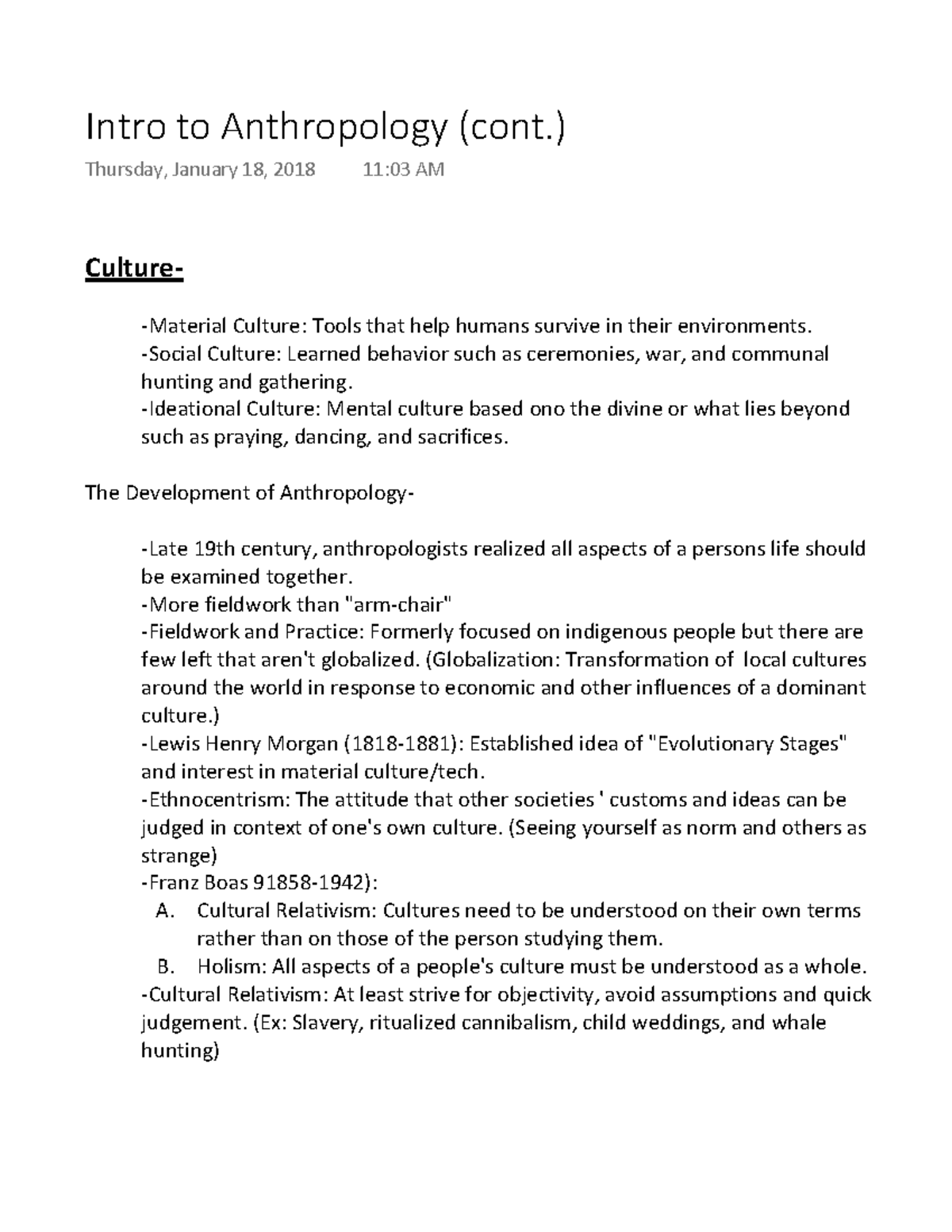 Intro to Anthropology Ch. 4 - Intro to Anthropology (cont.) Thursday ...