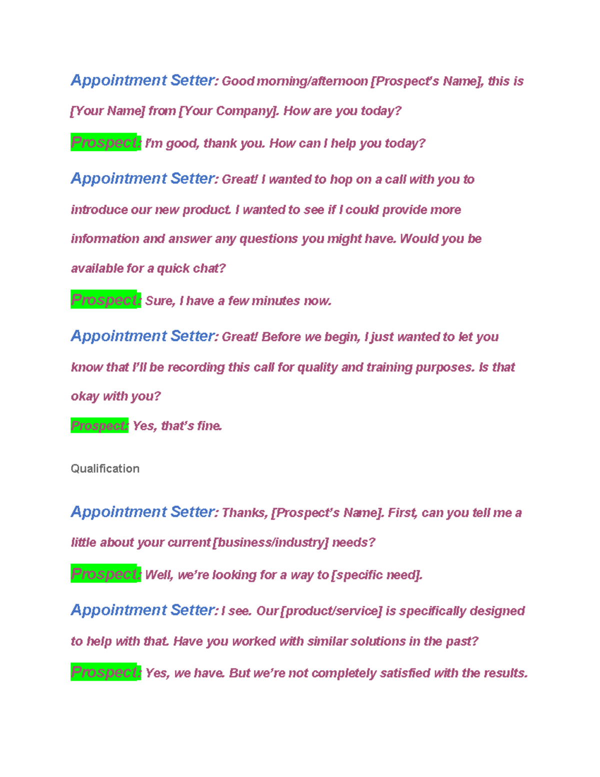 Appointment-Setter-Script - Appointment Setter: Good morning/afternoon ...