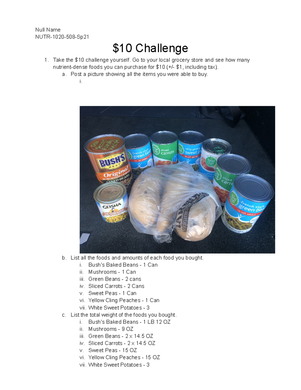 $10 Challenge - Buying groceries on a budget - Null Name NUTR-1020-508 ...