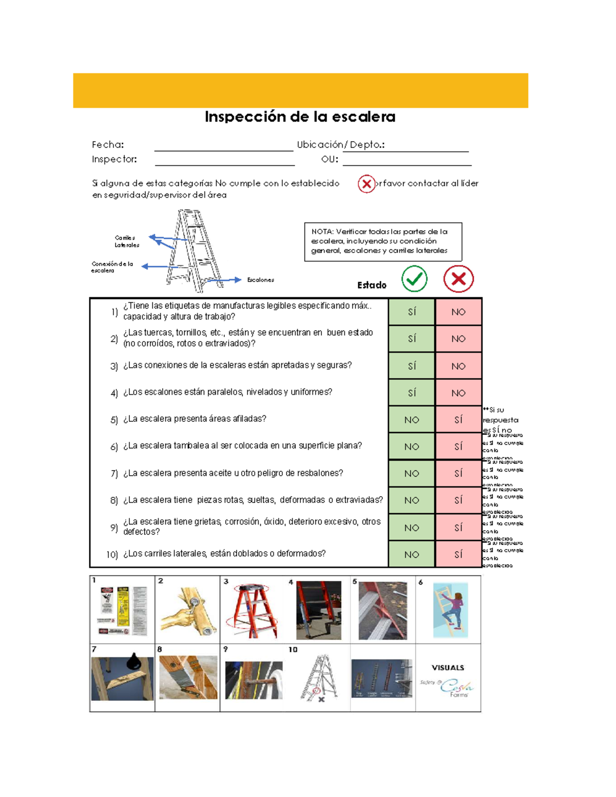 Inspeccion de la escalera - Inspección de la escalera Fecha: Ubicación ...