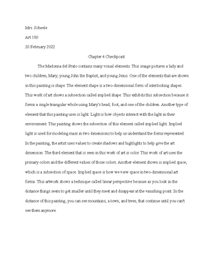 Chapter 5 check point - Mrs. Scheele Art 180 March 3, 2022 Chapter 5 Checkpoint There are many ...