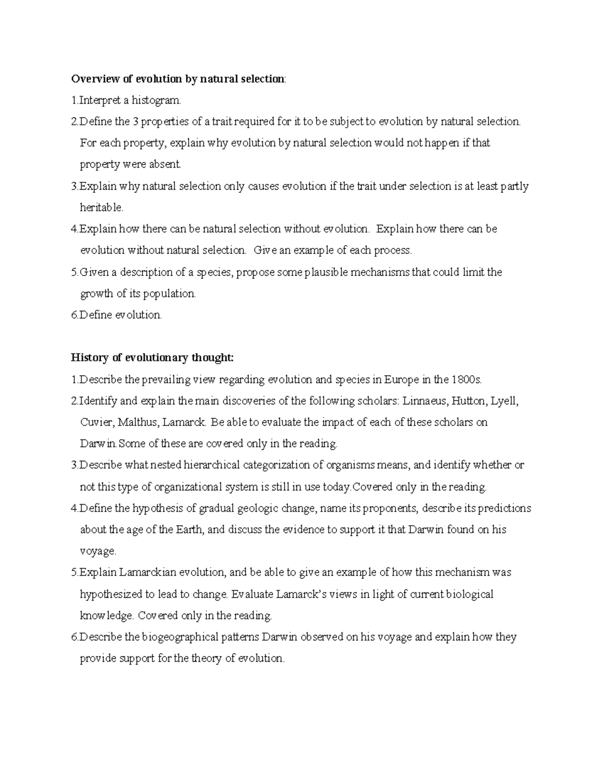 BILD 3 Study Guide - Overview of evolution by natural selection : 1 a ...