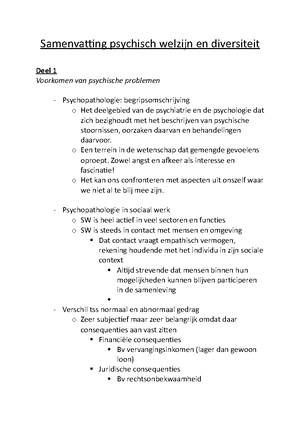 Psychisch welzijn en diversiteit samenvatting LES 1 - Vives - Studocu