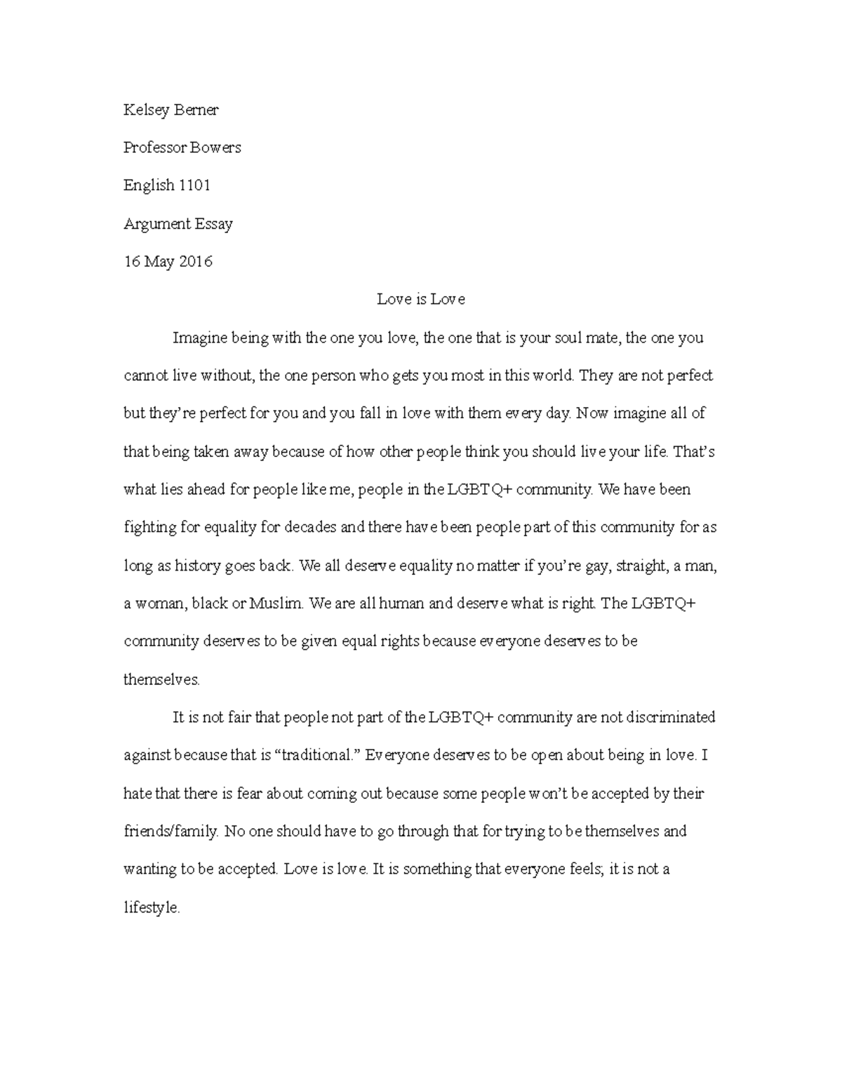 argumentative essay - Kelsey Berner Professor Bowers English 1101 ...