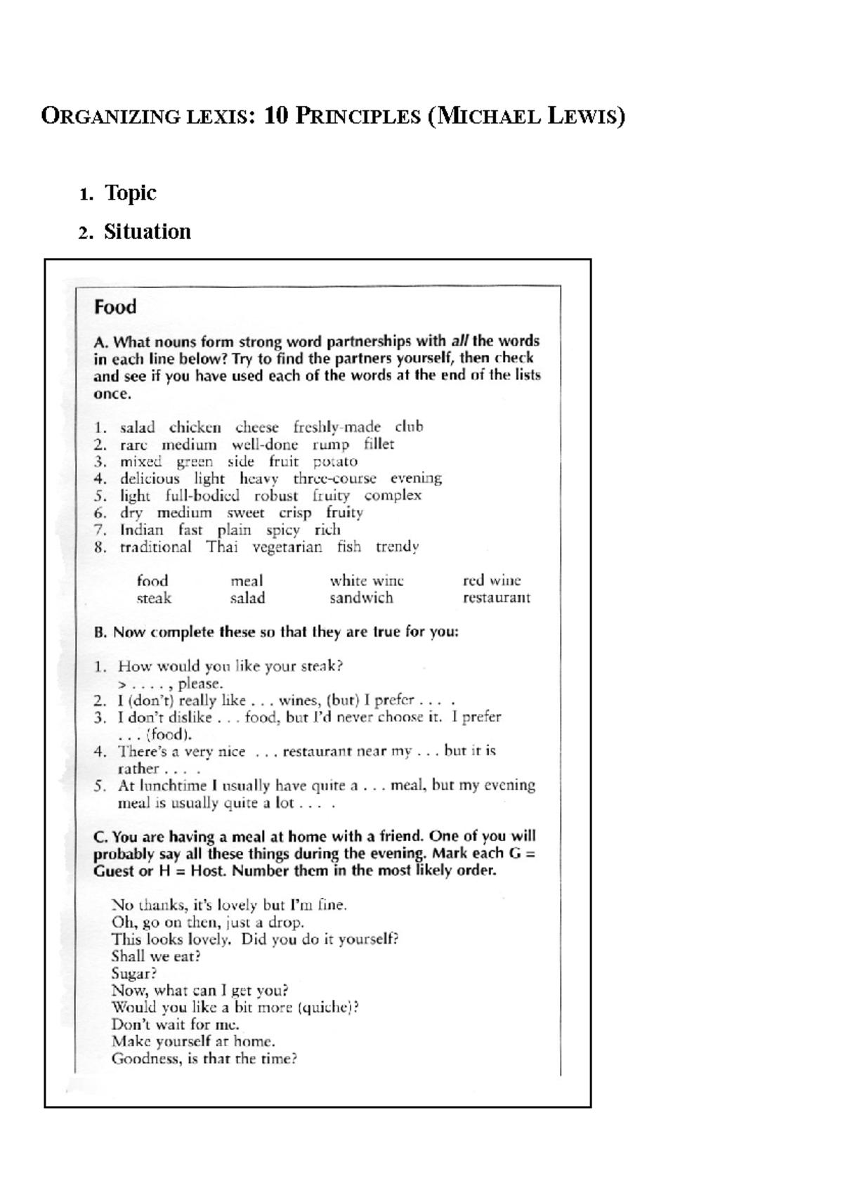 The Lexical Approach - Practical Examples - ORGANIZING LEXIS: 10 ...