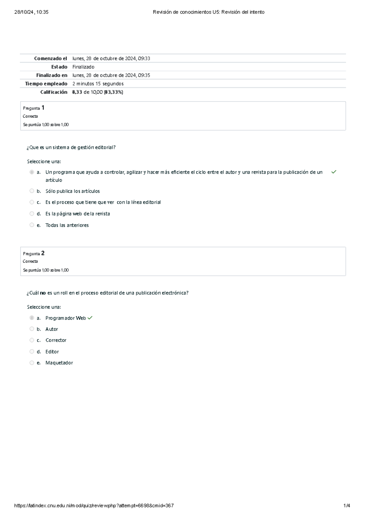 Revisión de conocimientos U5 Revisión del intento - Comenzado el lunes ...