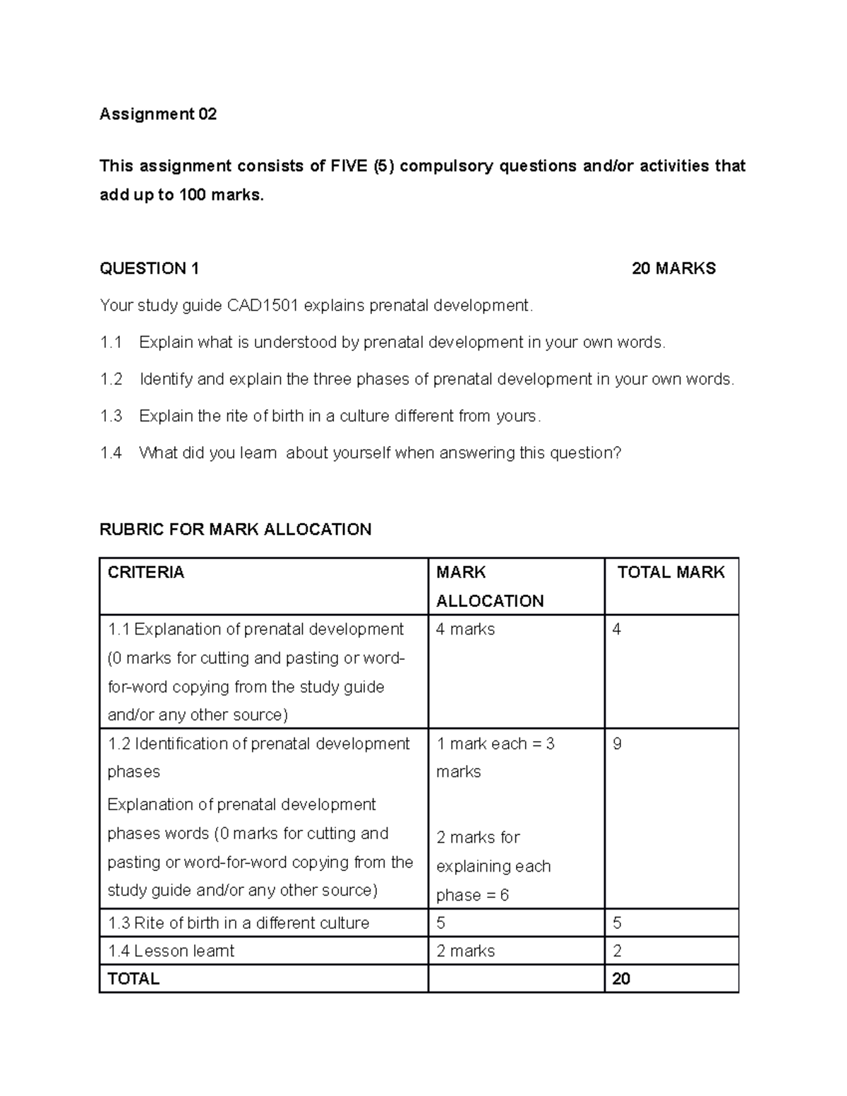 Assignment 2 2022 - Unmarked - Assignment 02 This assignment consists of FIVE (5) compulsory ...