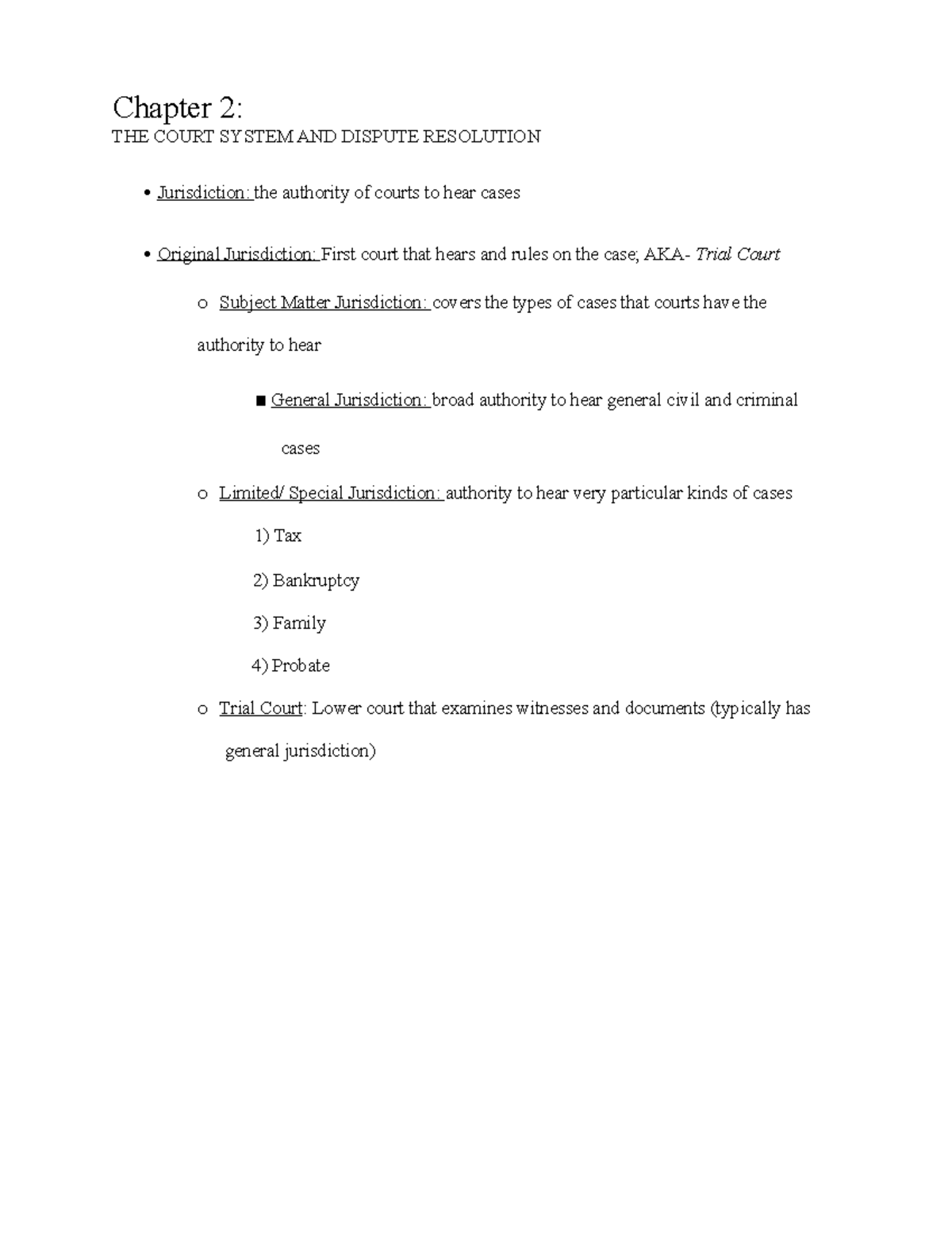 Chapter 2 - THE Court System AND Dispute Resolution - Chapter 2: THE ...