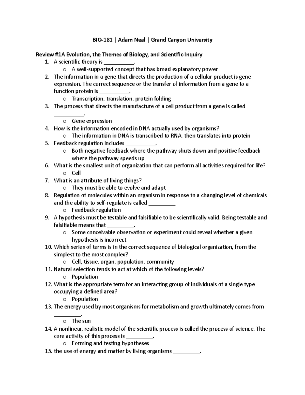 BIO-181 Review #1a-1d - BIO-181 | Adam Neal | Grand Canyon University ...