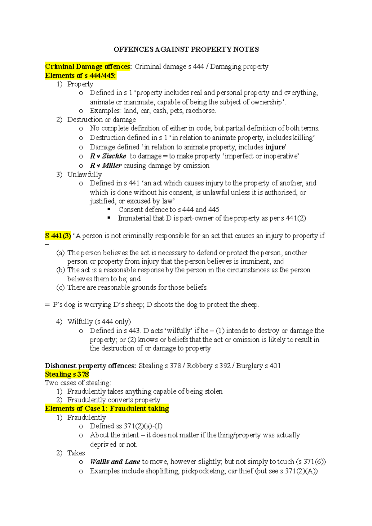 Offences Against Property - OFFENCES AGAINST PROPERTY NOTES Criminal ...