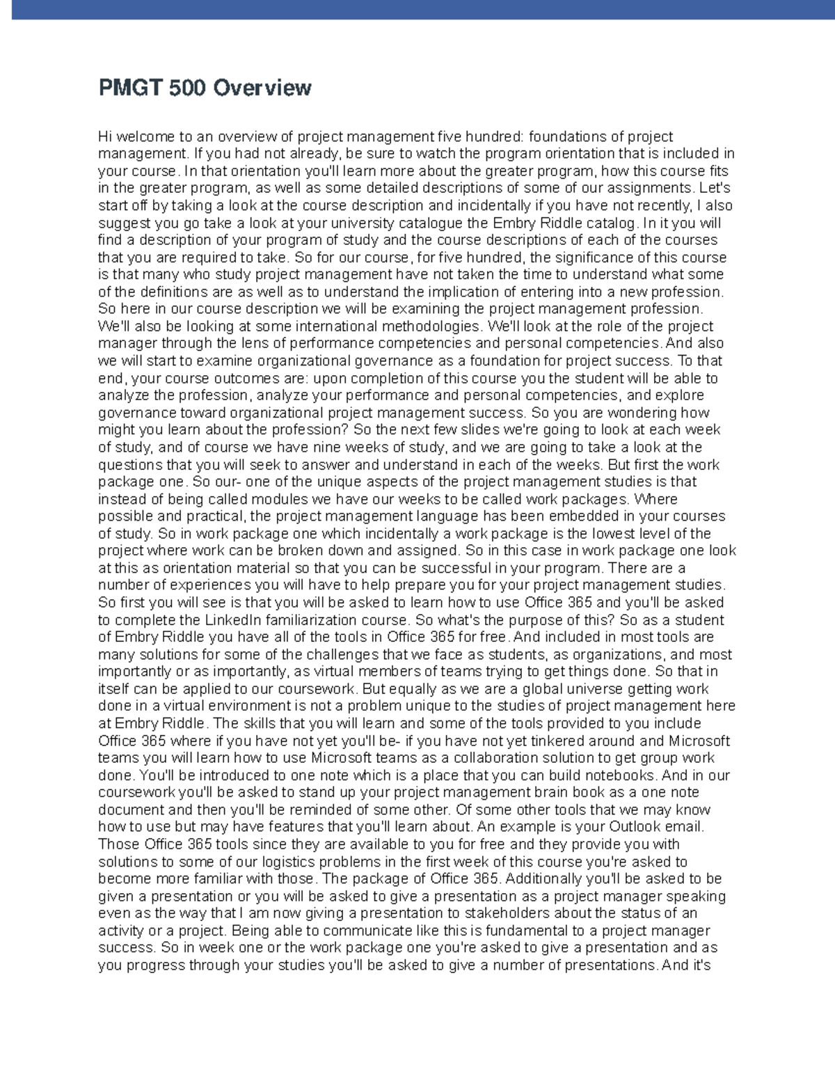 PMGT 500 Overview - Foundations of project management - PMGT 500 ...