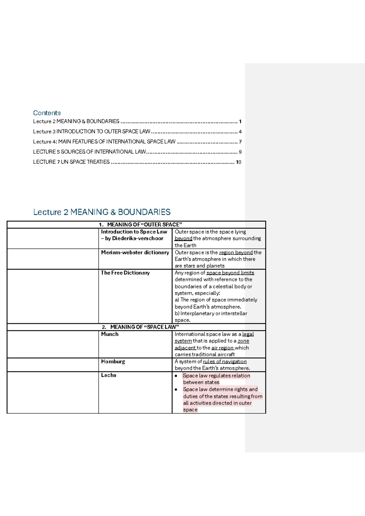 Outer Space summary tapi xde case law - Contents Lecture 2 MEANING ...