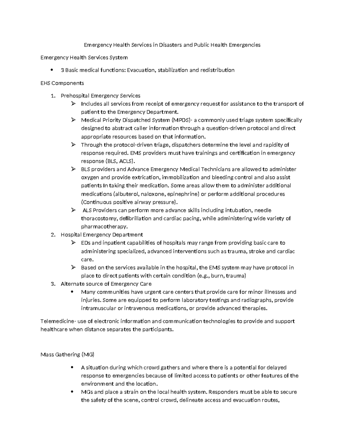Midterm-1 - llll,m - Emergency Health Services in Disasters and Public ...