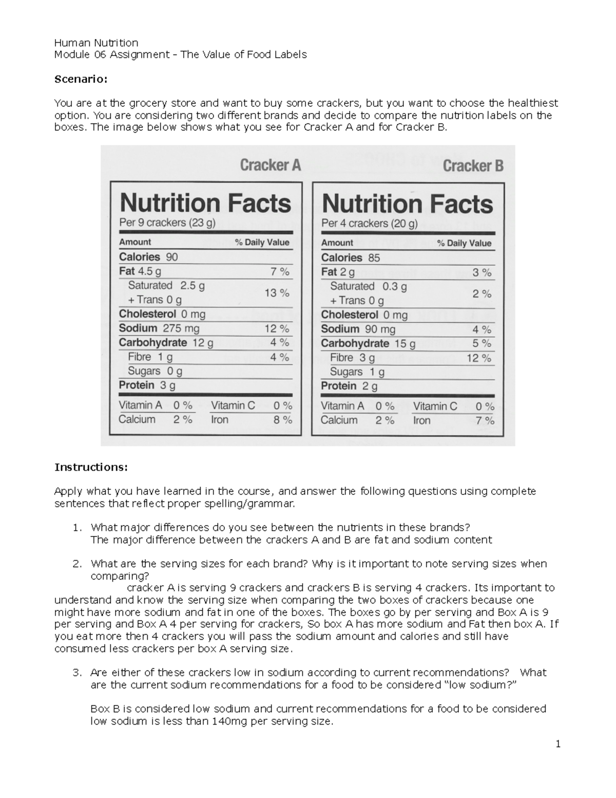 Food Label Worksheet 2 - Human Nutrition Module 06 Assignment - The ...