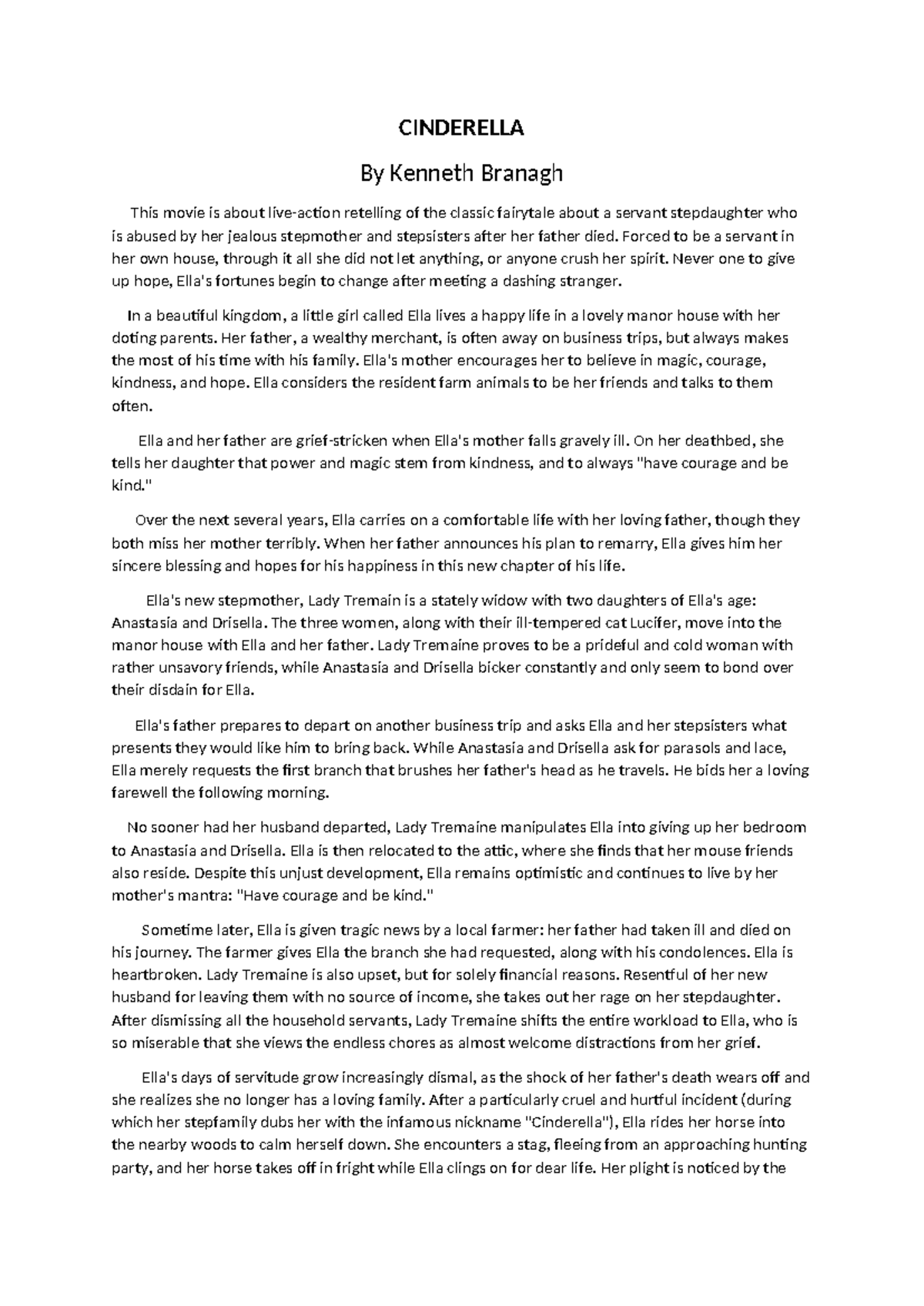 Cinderella MOVIE-ELC - CINDERELLA By Kenneth Branagh This movie is ...