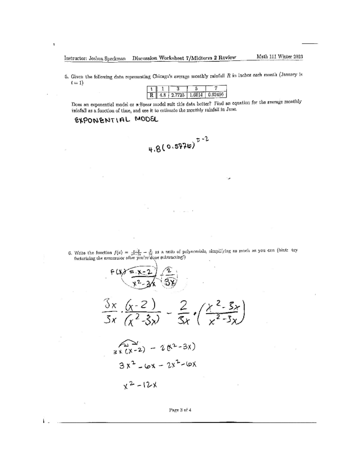 Dws 7-2 - Joshua Speckman Discussion Worksheet Winter Term 2023 - MATH 111 - Studocu