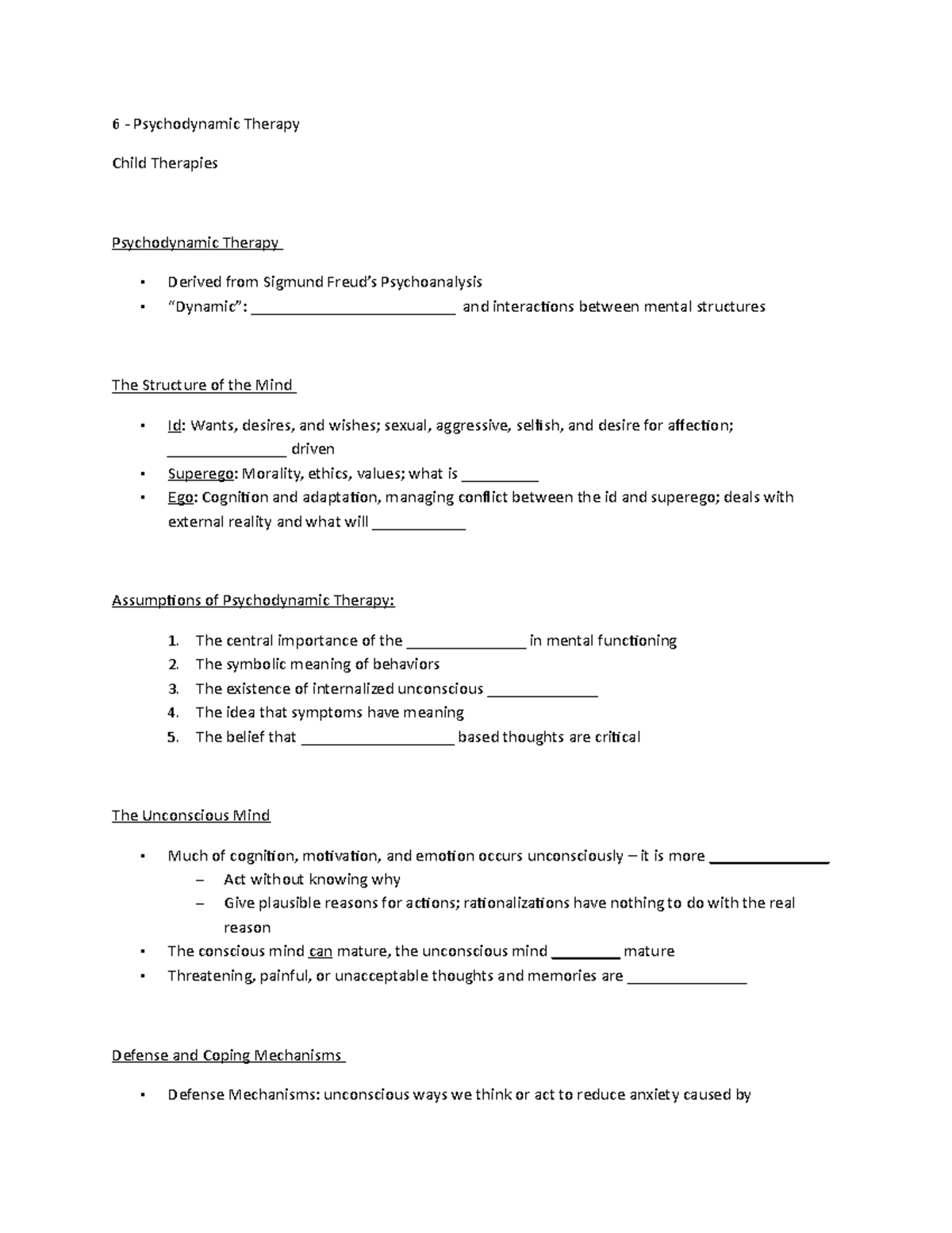6 - Psychodynamic Therapy Handout - 6 Psychodynamic Therapy Child ...